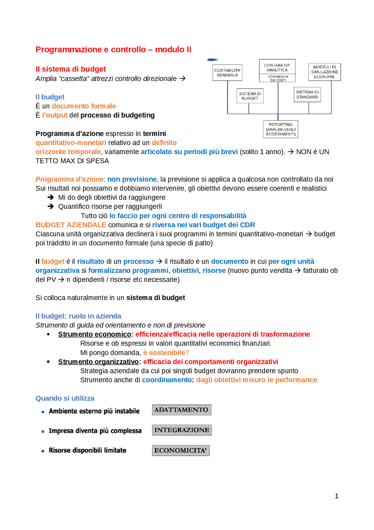 Dipensa programmazione e controllo ESAME DI COMPLETAMENTO - Docsity