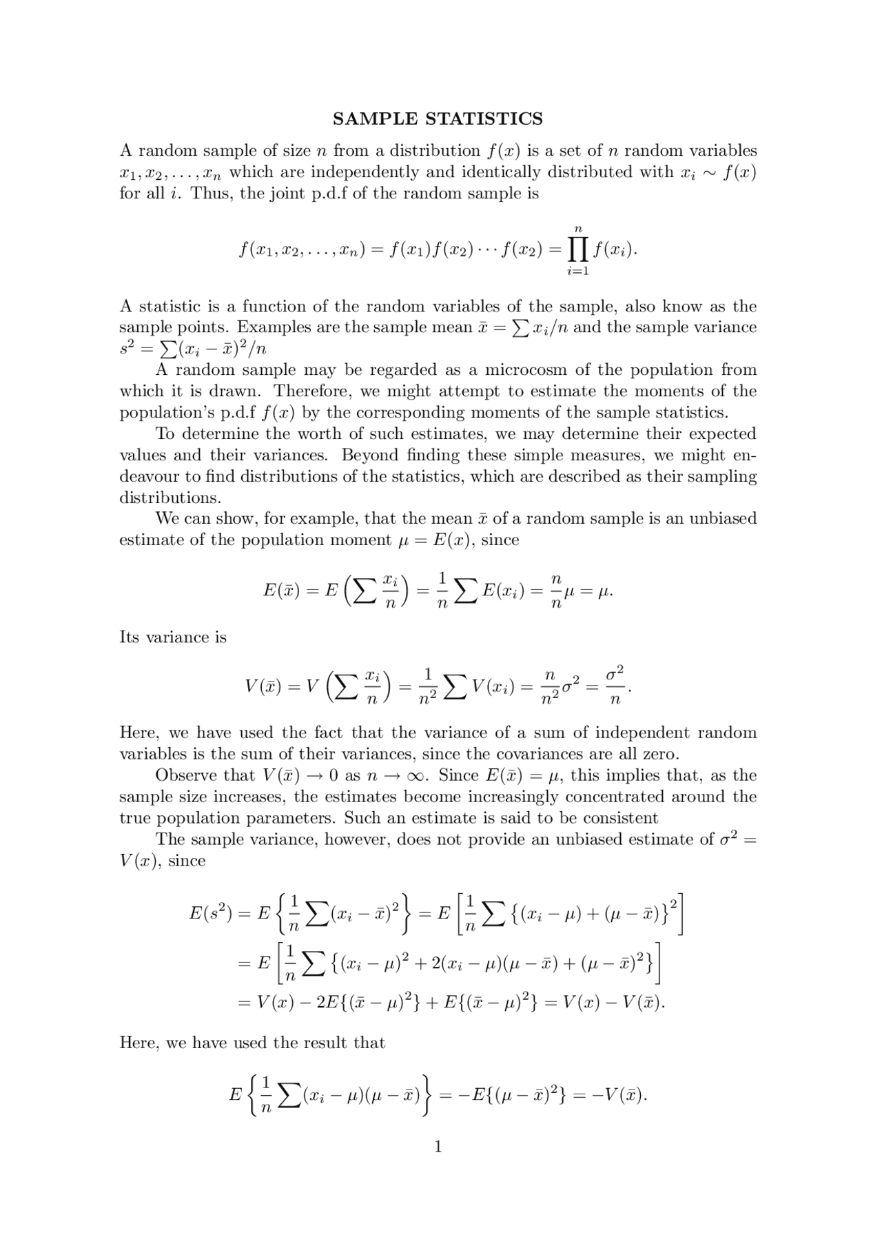 Sample Distribution Statistics Docsity