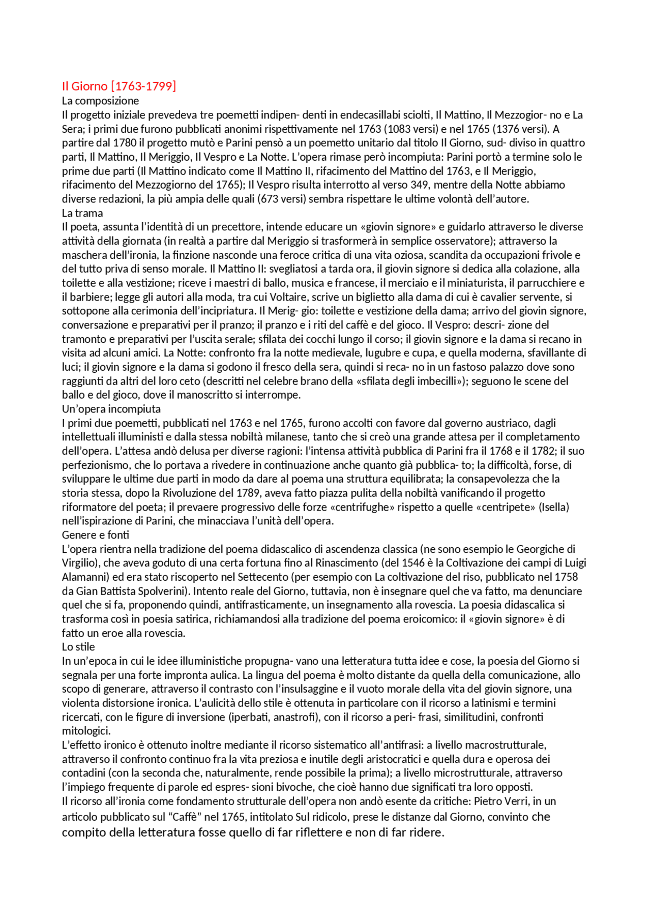 Il Giorno Giuseppe Parini Docsity