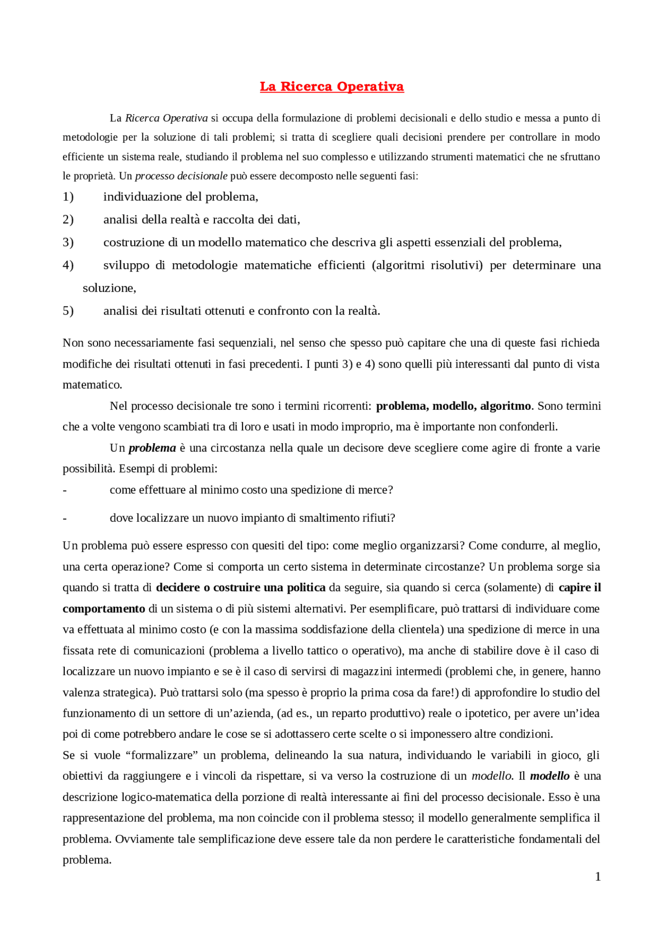 La ricerca operativa - Docsity