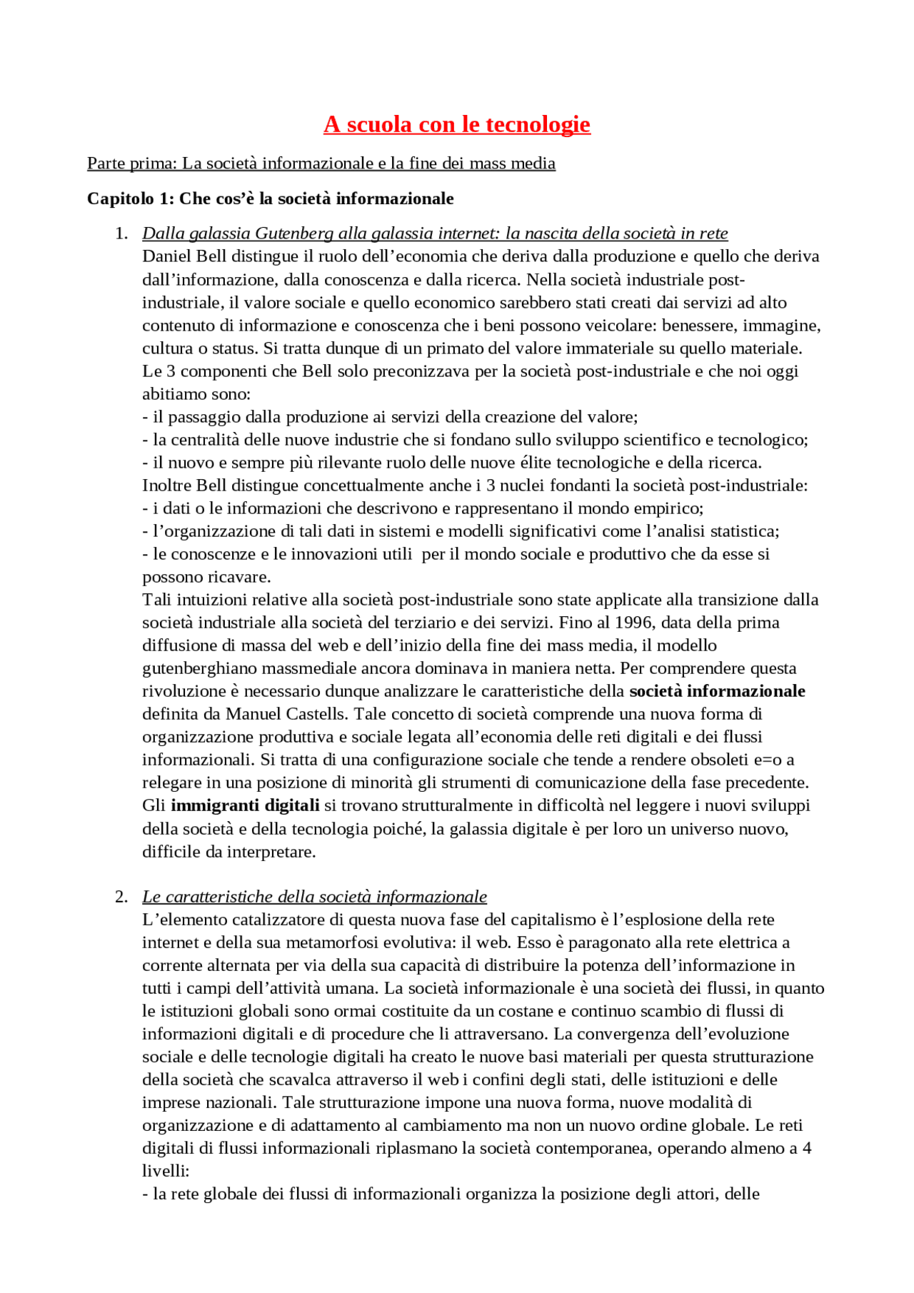 Riassunto A Scuola Con Le Tecnologie Docsity