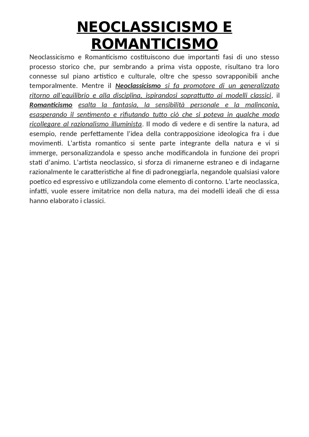 Neoclassicismo E Romanticismo Docsity