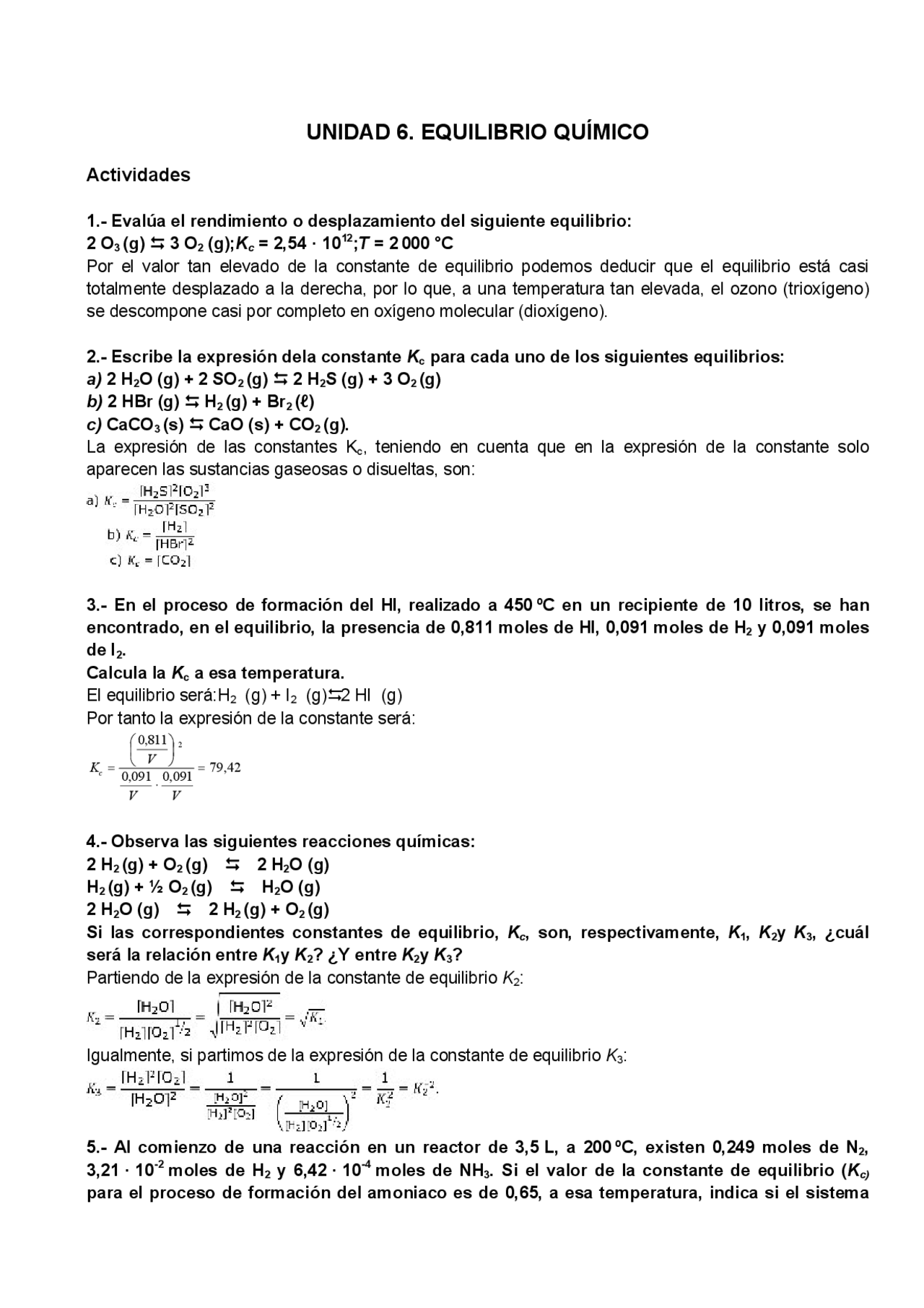 Ejercicios resueltos equilibrio químico - Docsity
