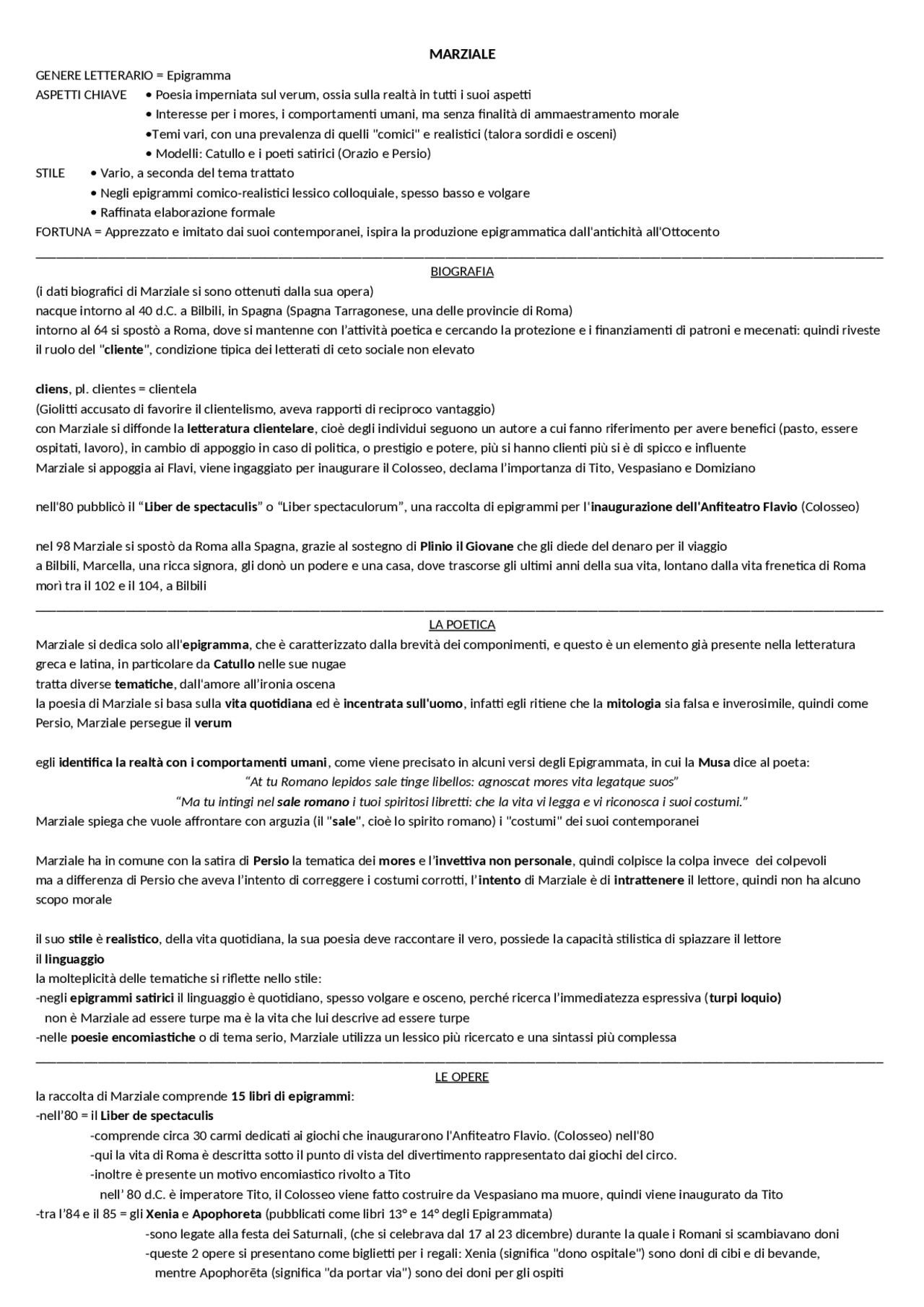 Marziale : vita, stile, opere e versioni - Docsity
