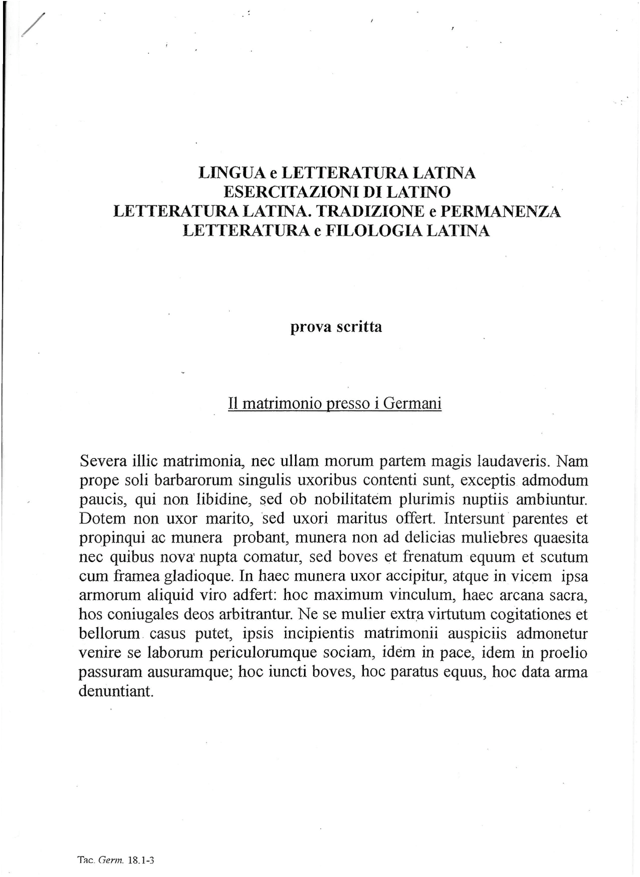 VERSIONI DI LATINO, ESERCITAZIONI PER LA PROVA SCRITTA D'ESAME - Docsity VERSIONI DI LATINO, ESERCITAZIONI PER LA PROVA SCRITTA D'ESAME - Docsity