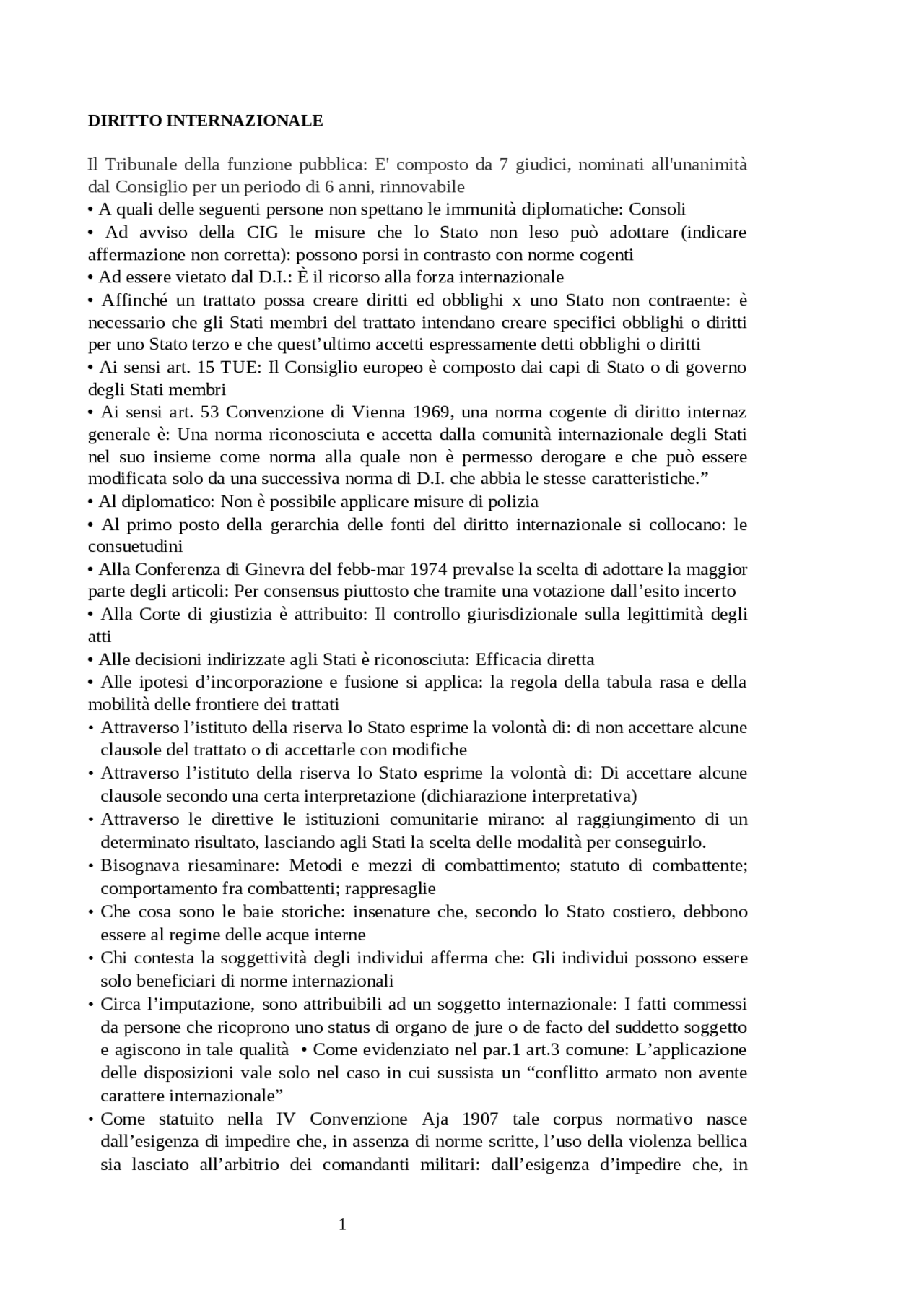 Diritto internazionale domende complete - Docsity