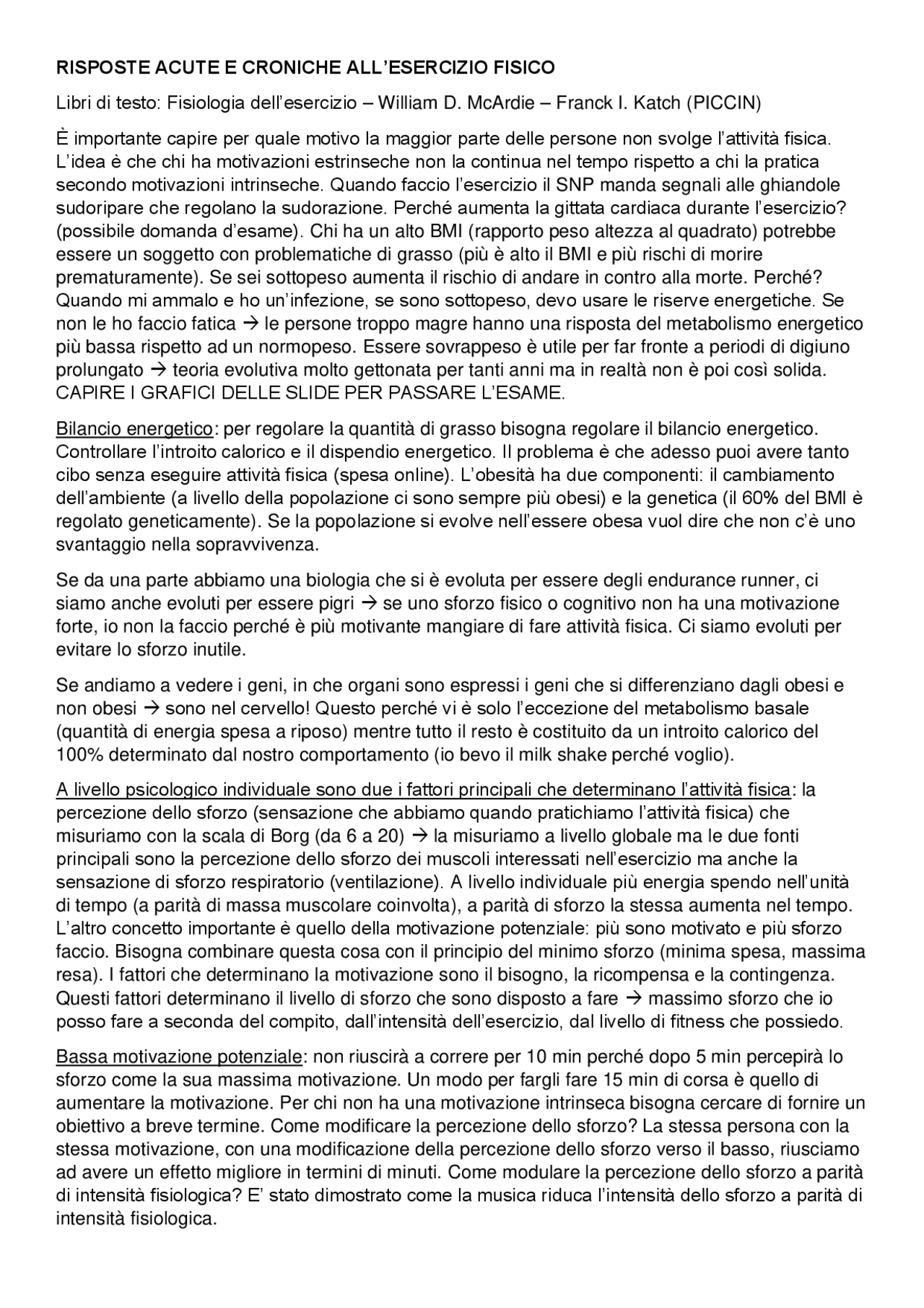 RISPOSTE ACUTE E CRONICHE ALL'ESERCIZIO FISICO - SAMUELE MARIA MARCORA ...