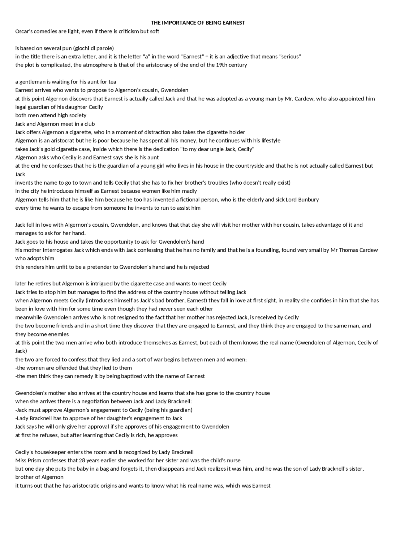 The interview (The importance of being Earnest) - Oscar Wilde - Docsity