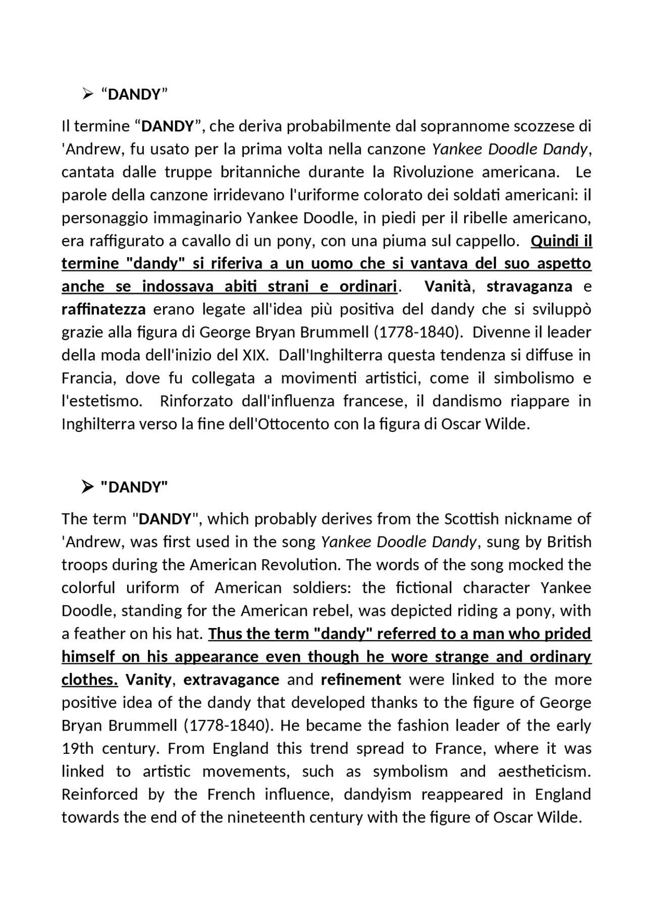 “DANDY” & AETHETICISM - Docsity