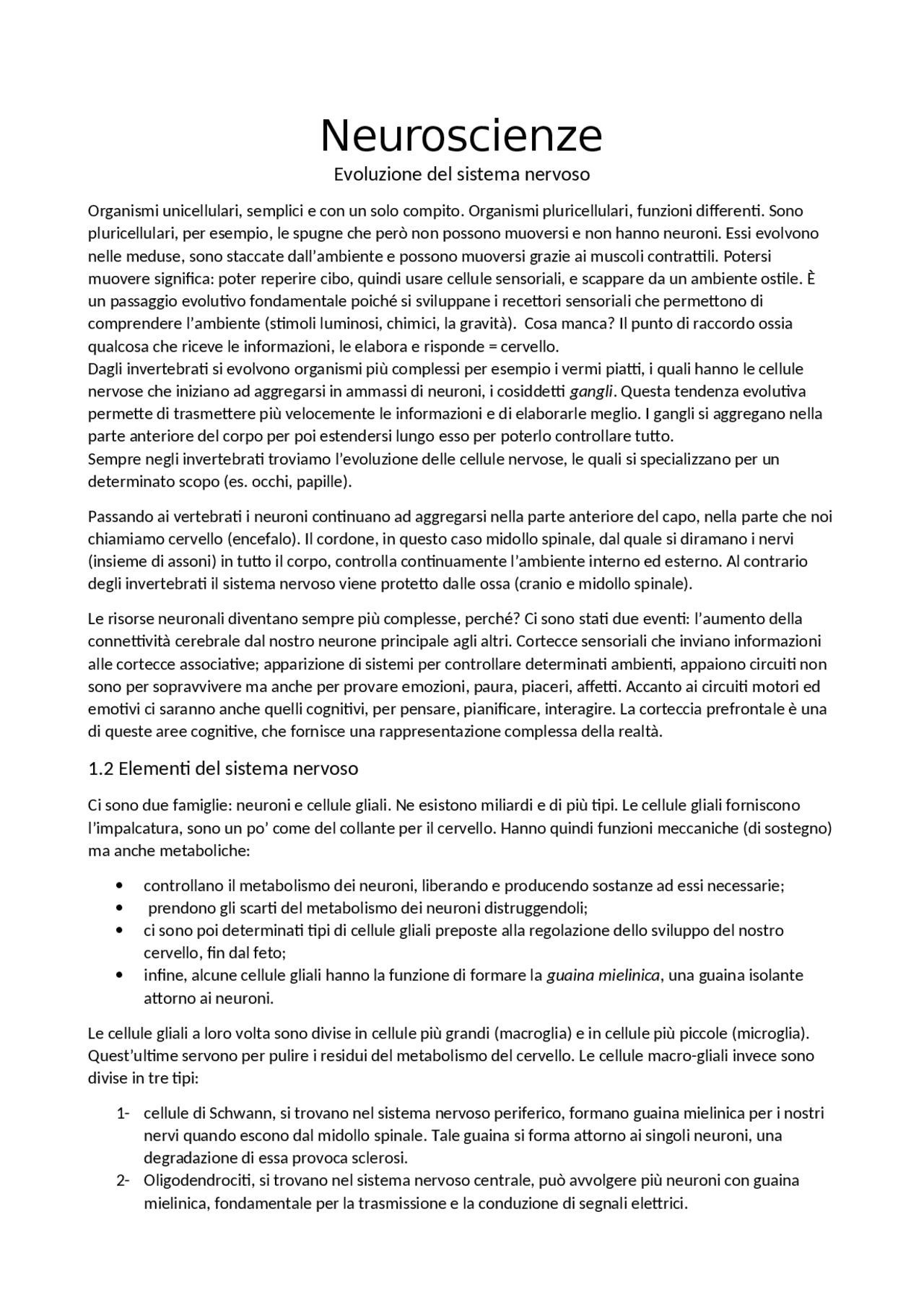 Neuroscienze Sacchetti Docsity