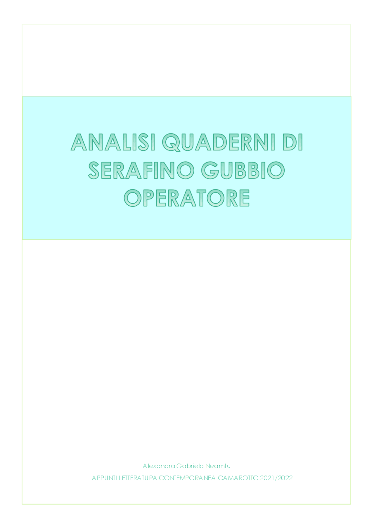 Appunti su quaderni di Serafino Gubbio operatore e riassunto saggio ...