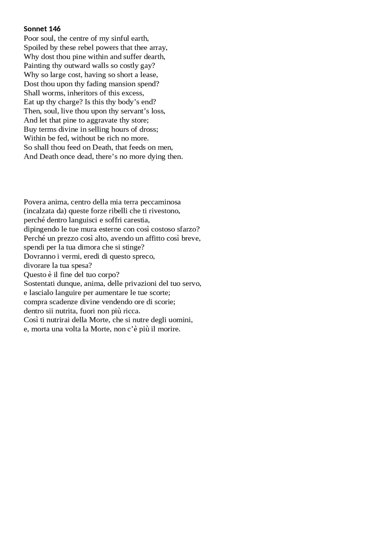 Sonnet 146, william shakespearee - Docsity