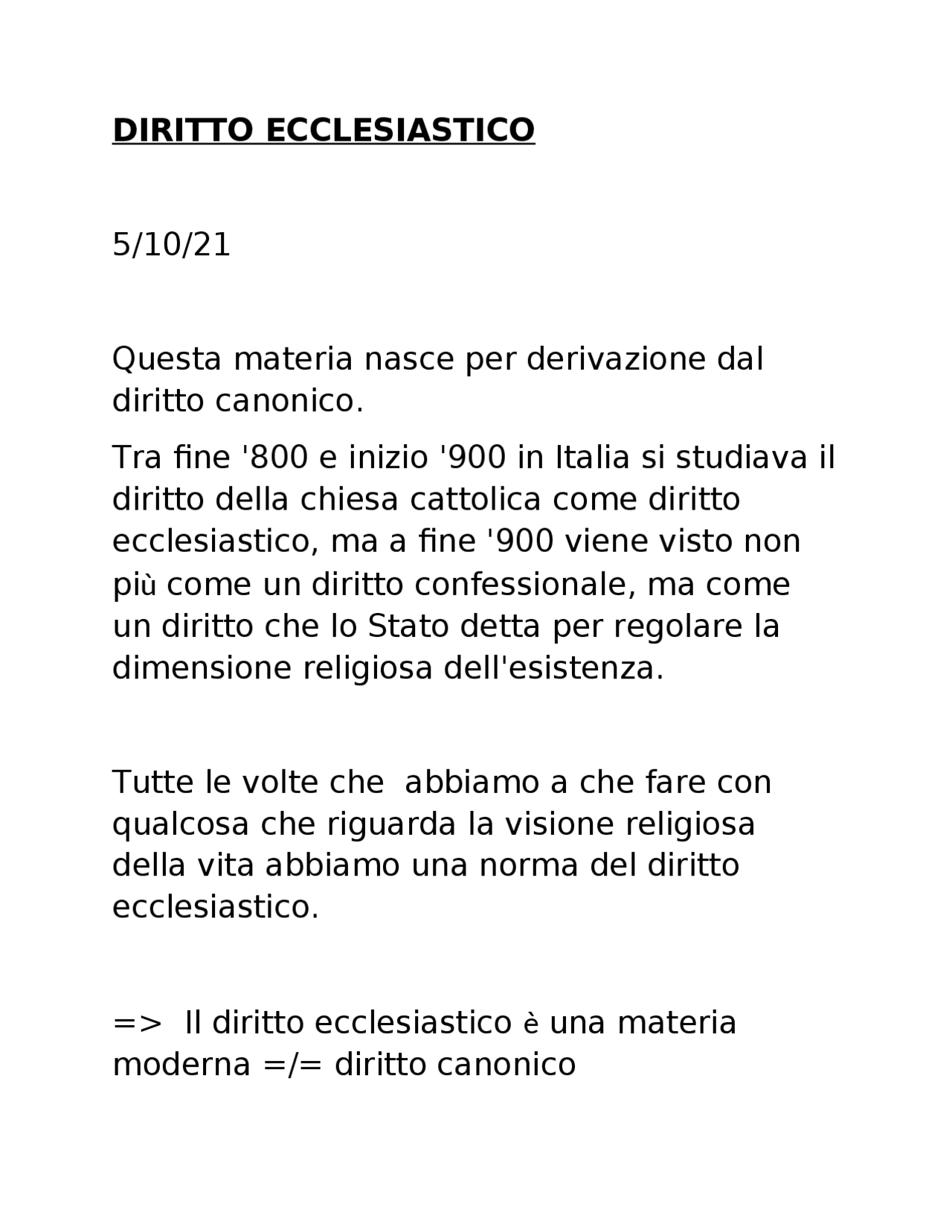Diritto Ecclesiastico Docsity