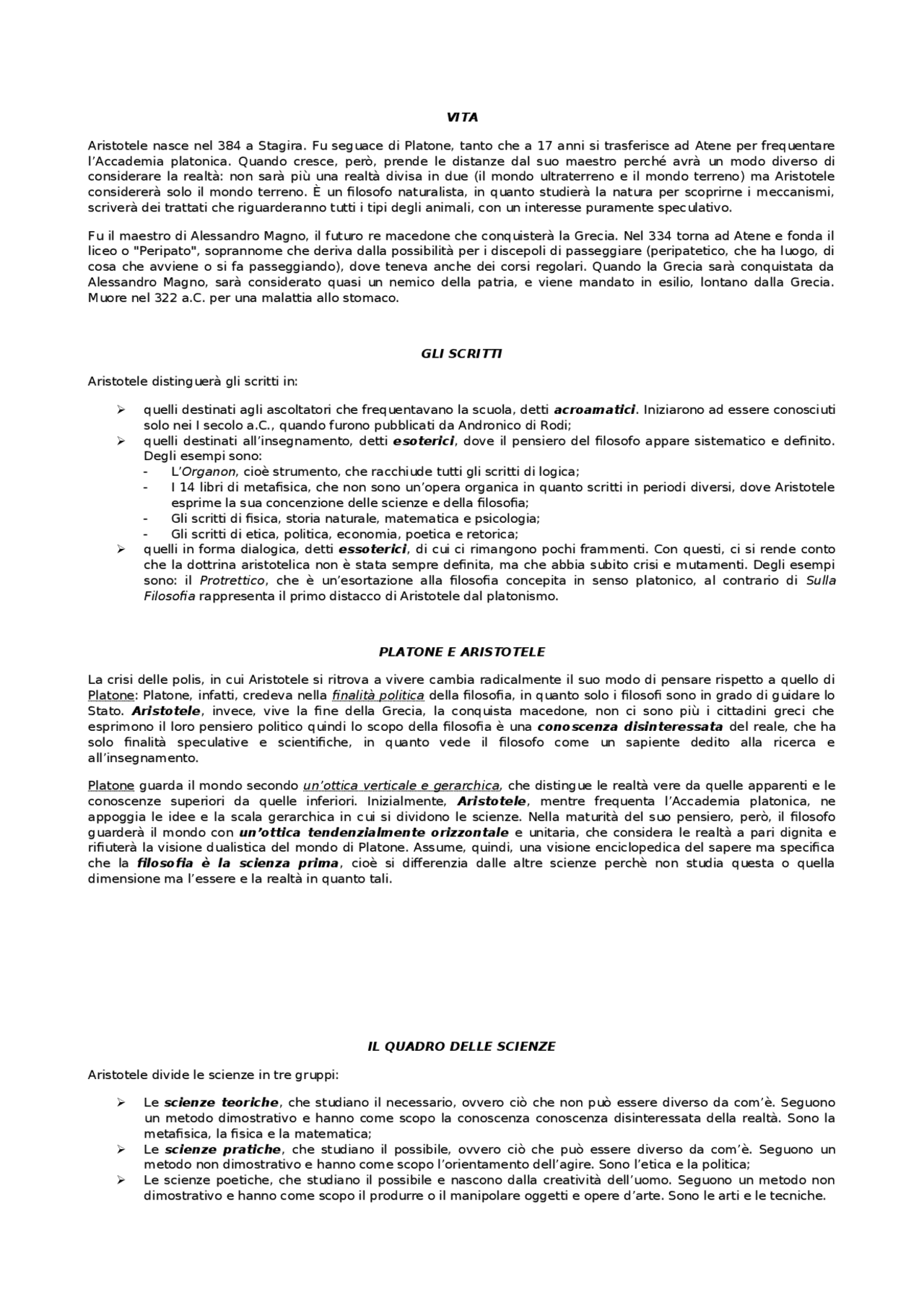 Vita Di Aristotele E Confronto Con Platone Docsity