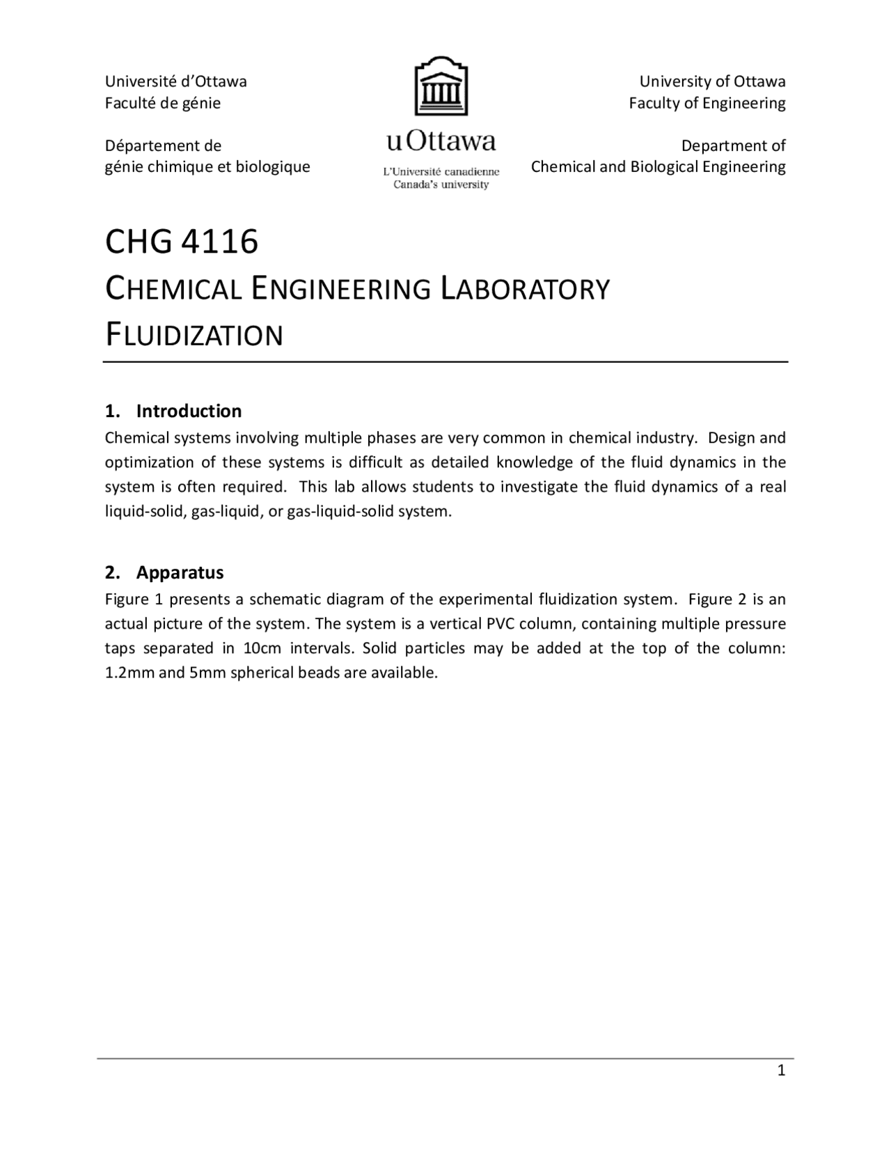 CHG 4116 Fluidization Handout Experiment Chemical Engineering ...