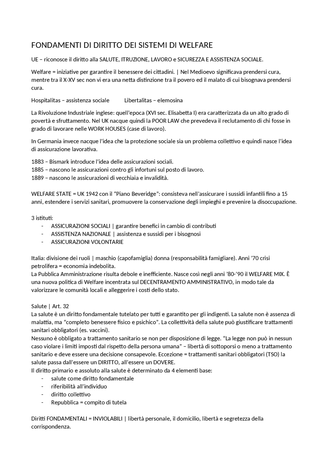 Fondamenti Di Diritto Dei Sistemi Di Welfare Docsity