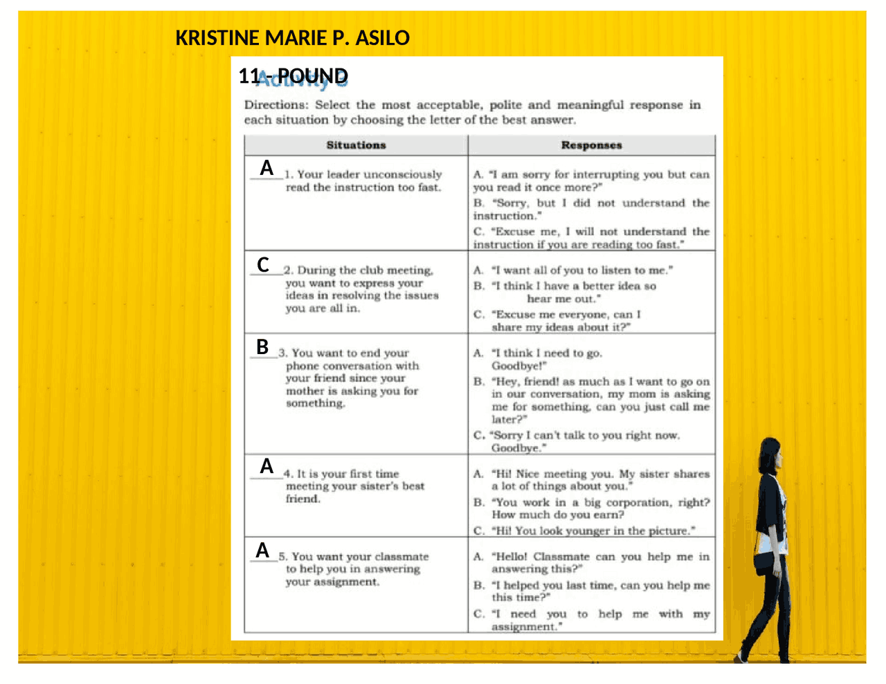 CHOOSING THE CORRECT LETTER OF THE BEST ANSWER - Docsity