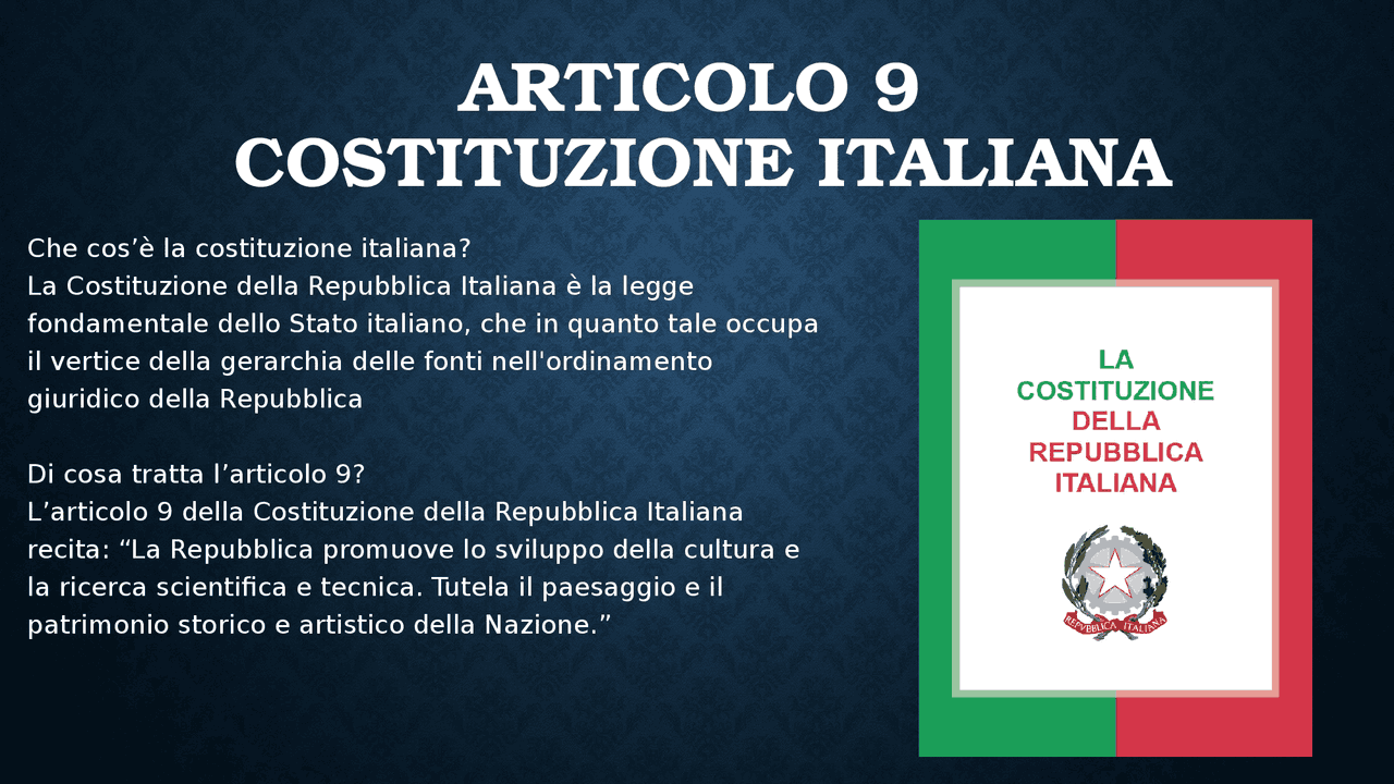 Articolo 9 della Costituzione Italiana. - Docsity