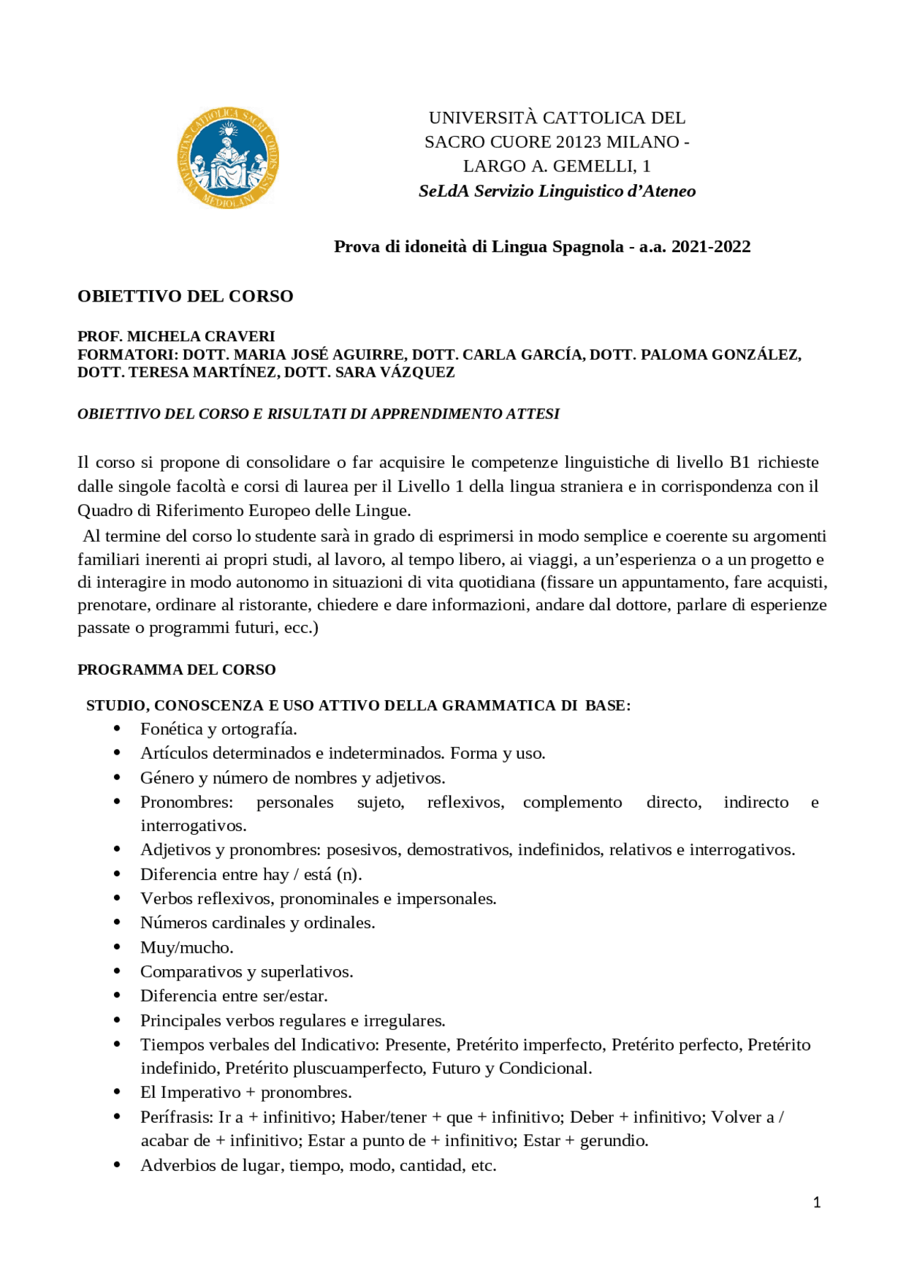 Programma Desame Lingua E Traduzione Spagnola 2021 22 Docsity