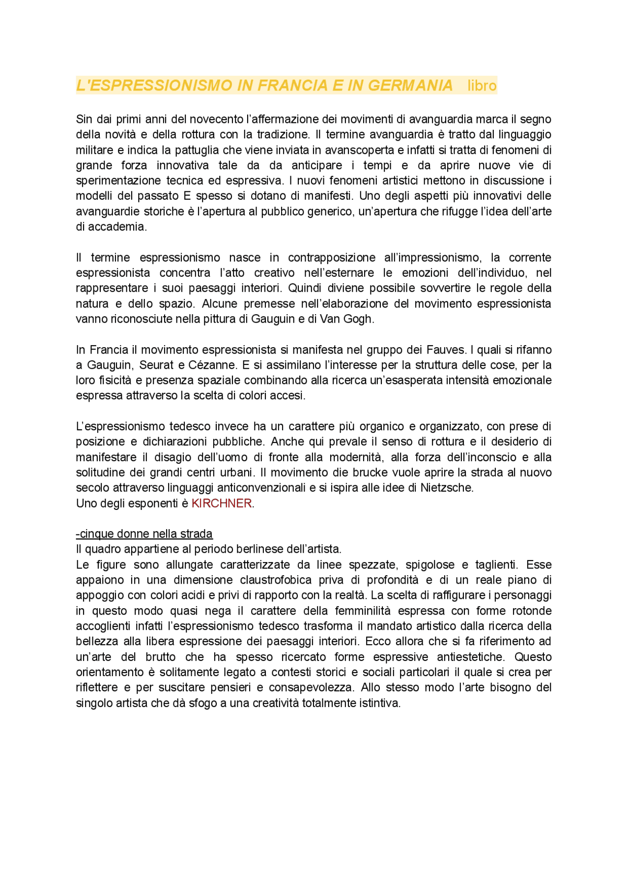 L'ESPRESSIONISMO IN ARTE, RIASSUNTO - Docsity