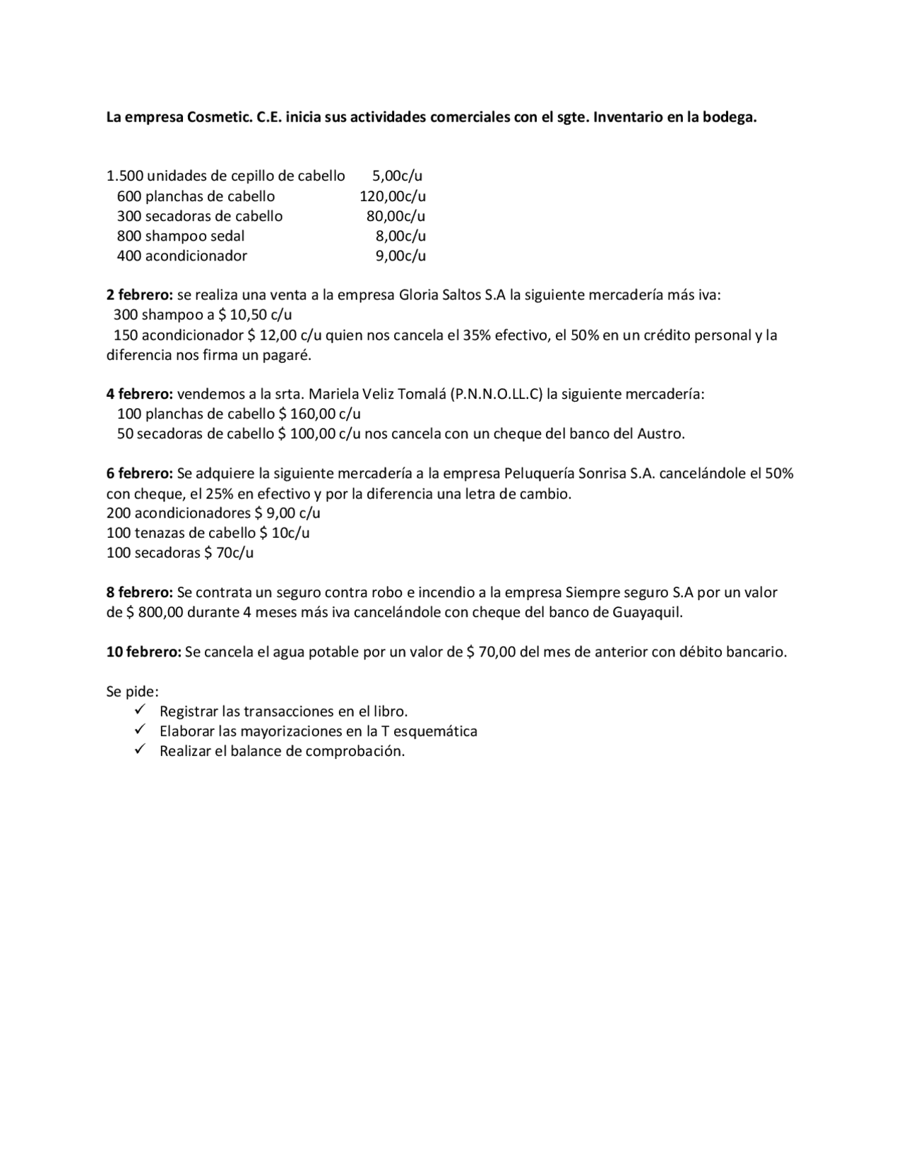 Ejercicios de transacciones contables | Ejercicios de Contabilidad ...