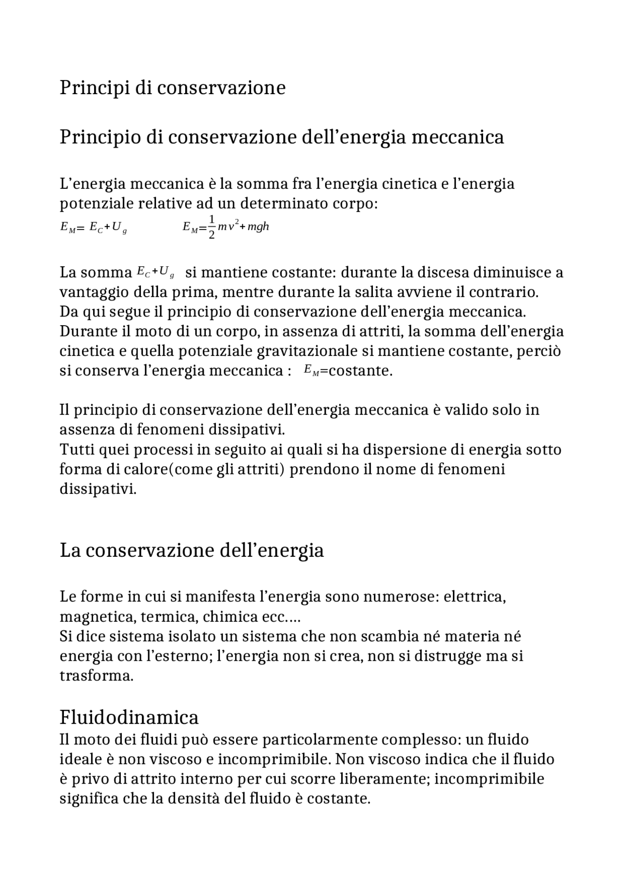 Principi Di Conservazione Docsity