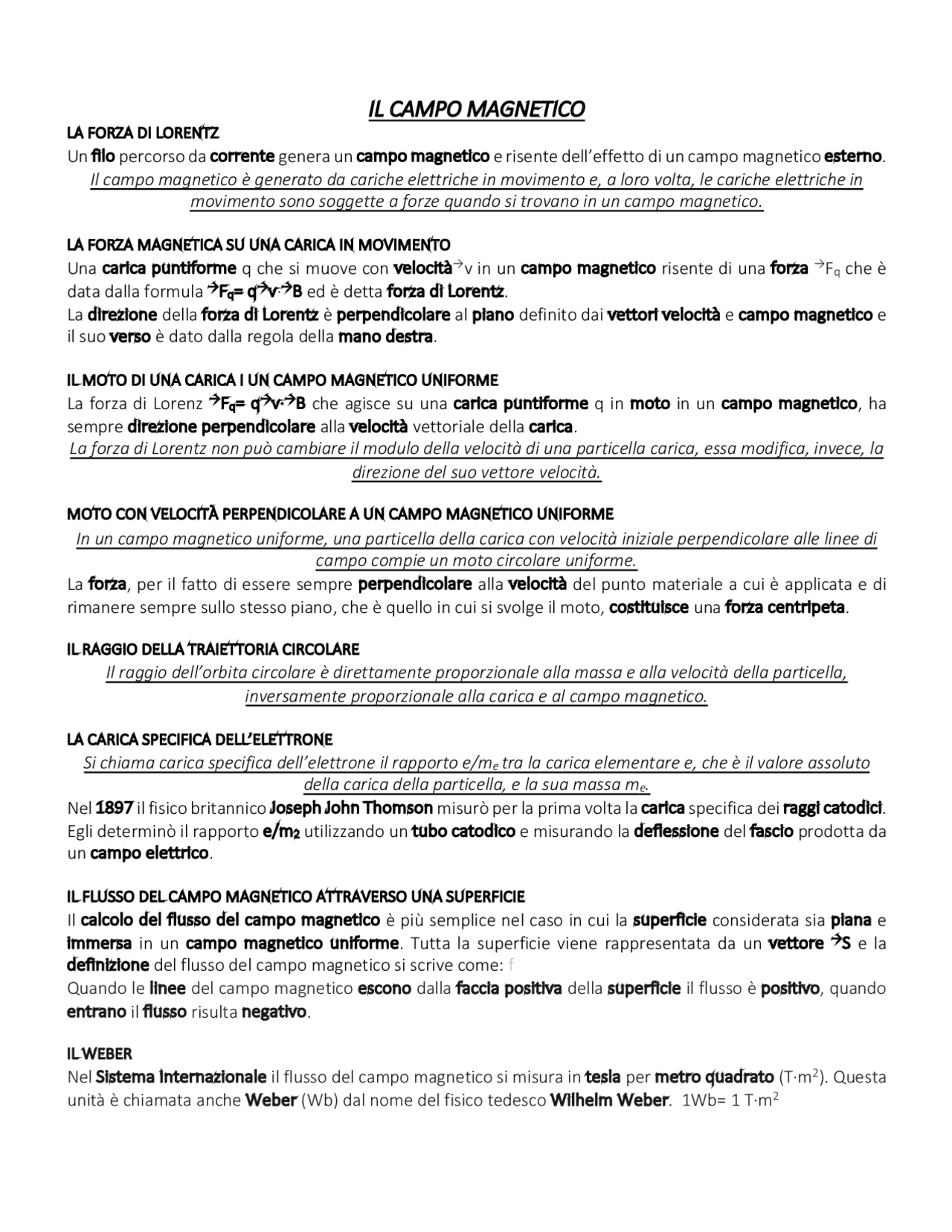 Il Campo Magnetico con leggi della fisica. - Docsity