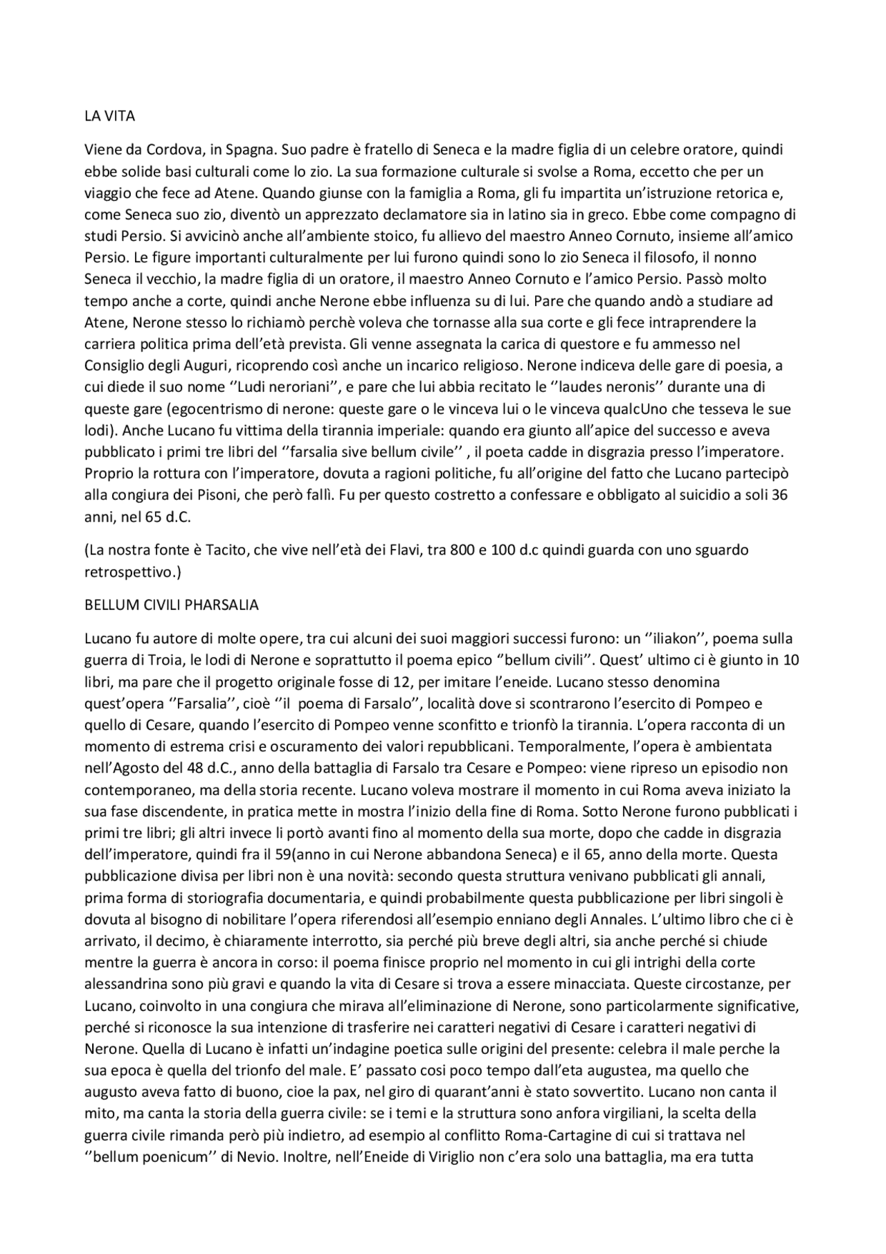Lucano Vita E Opere Docsity