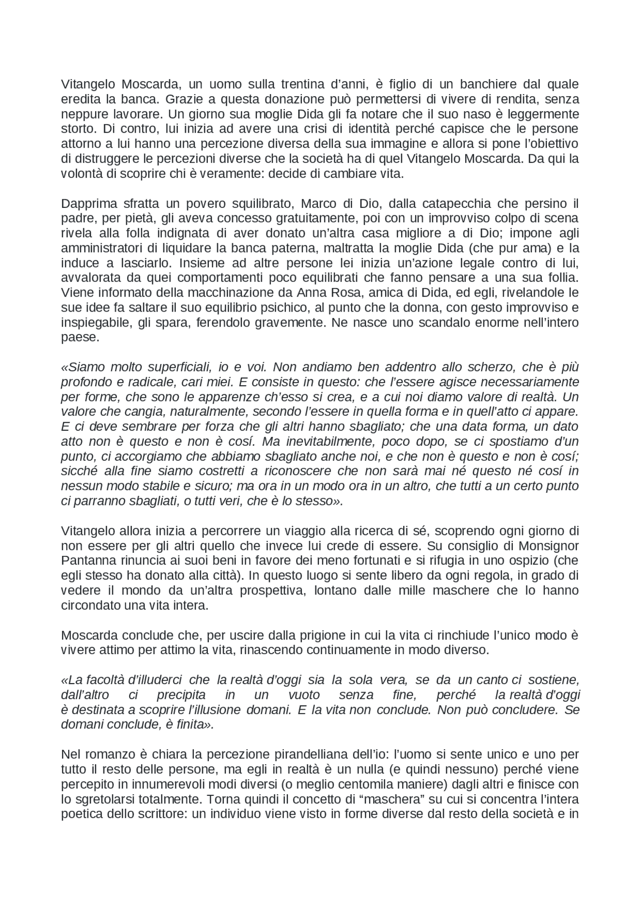 Uno Nessuno E Centomila Riassunto Della Storia Docsity