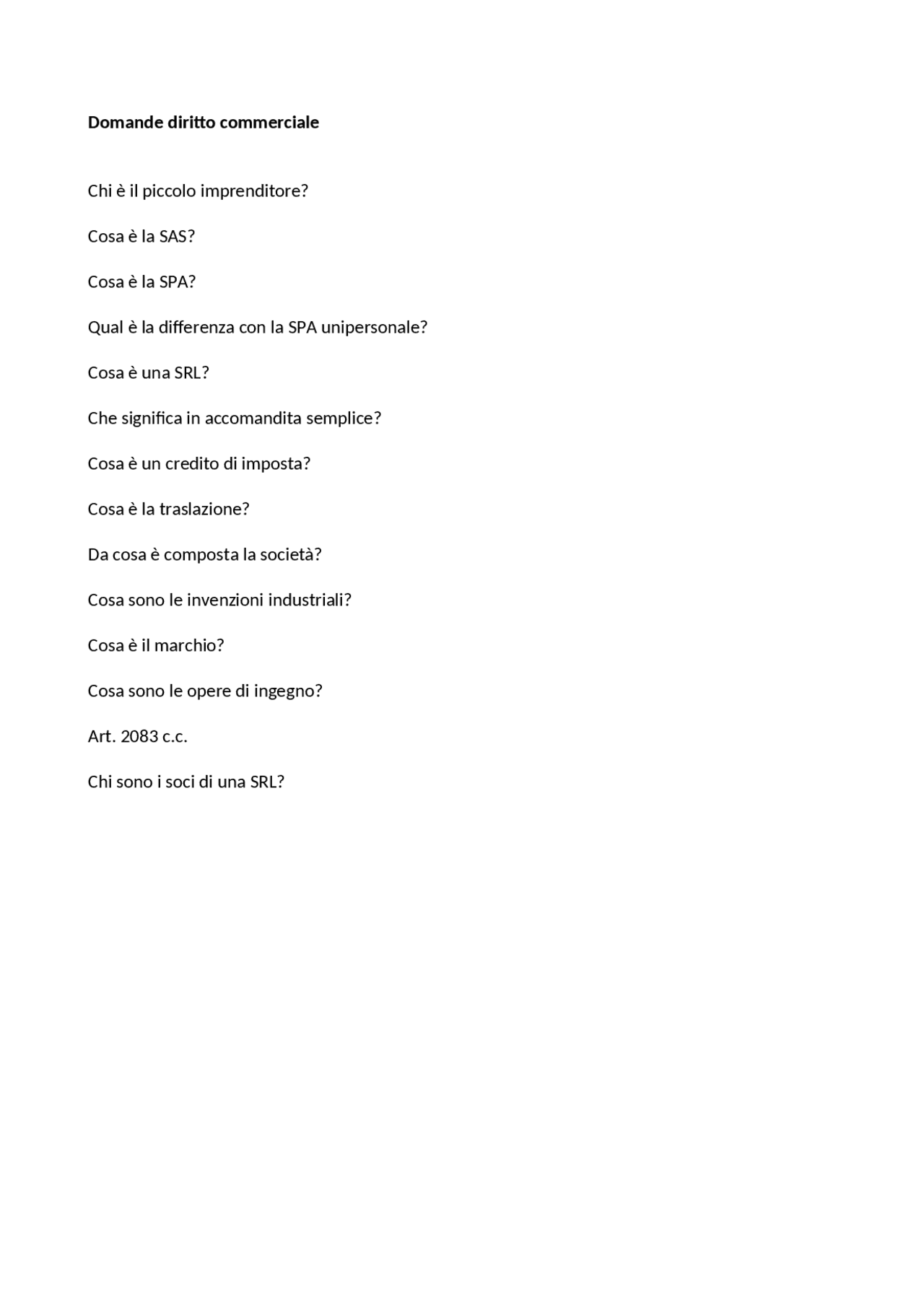 Domande e risposte su base di diritto commerciale: Concetti e definizioni | Esercizi di Diritto ...
