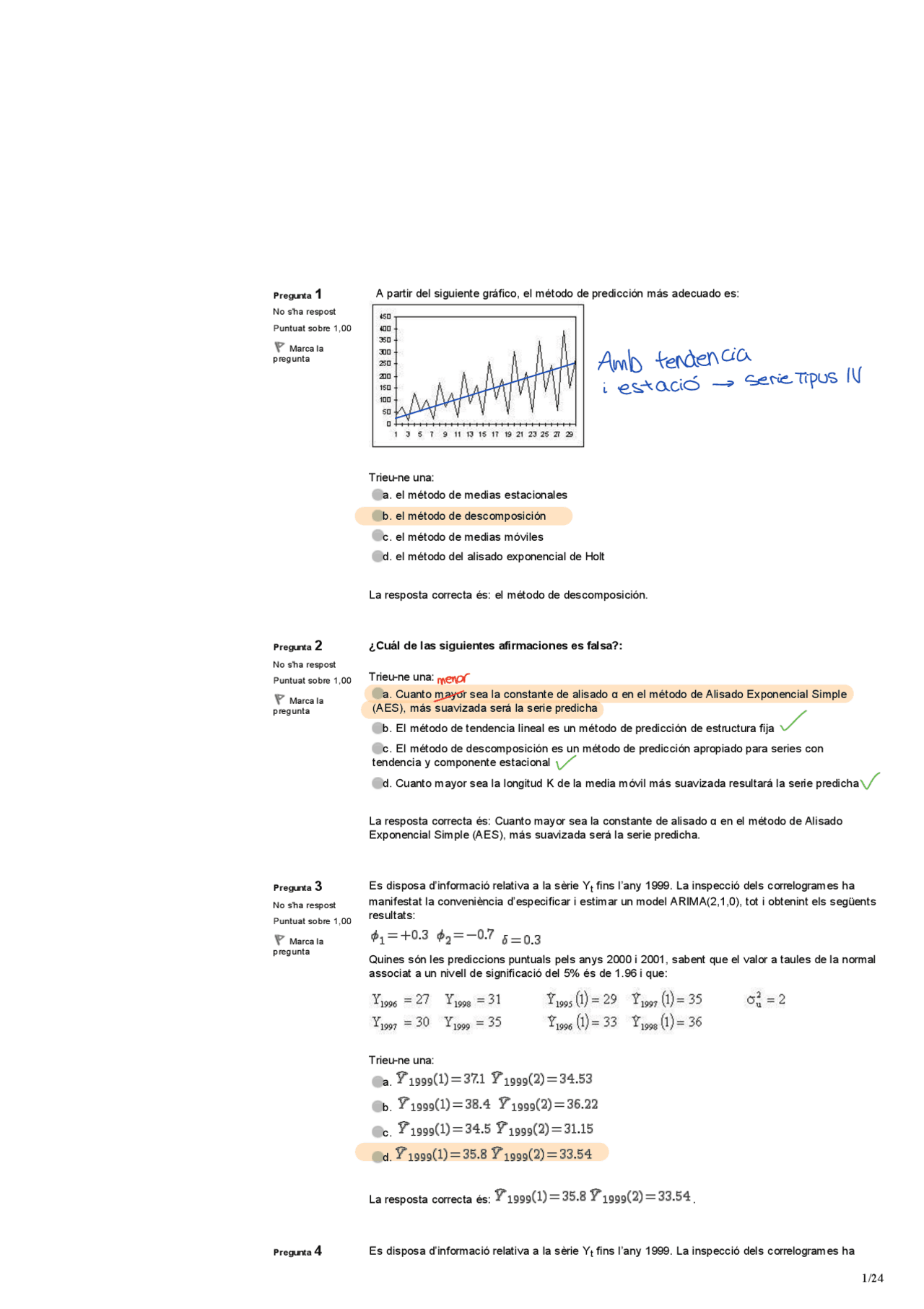 Examen final completo métodos de previsión - Docsity