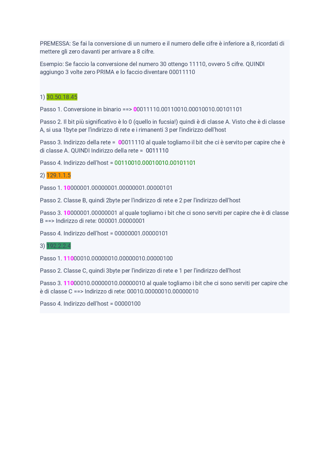 Calcolo classi indirizzi IP - Docsity