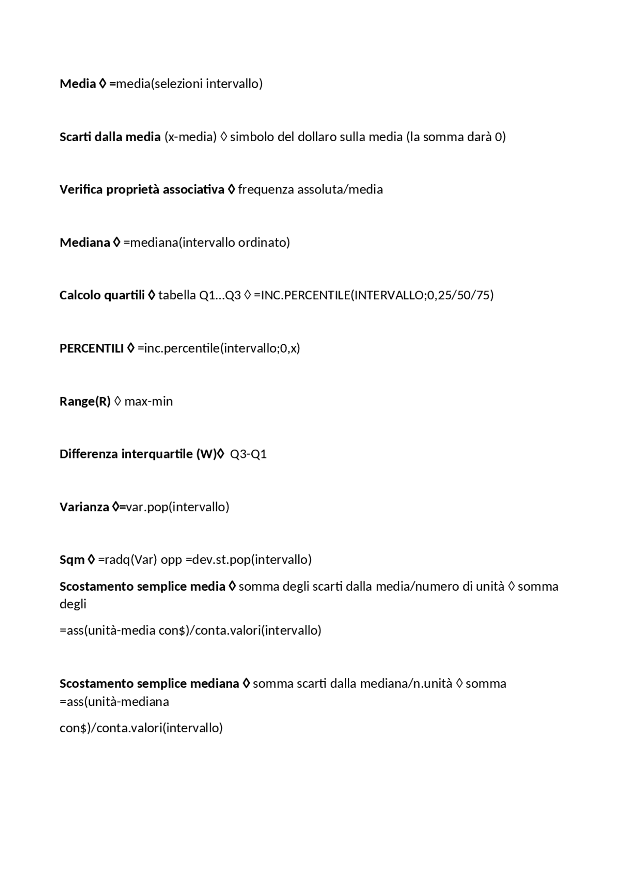 Formule Statistica Excel Docsity