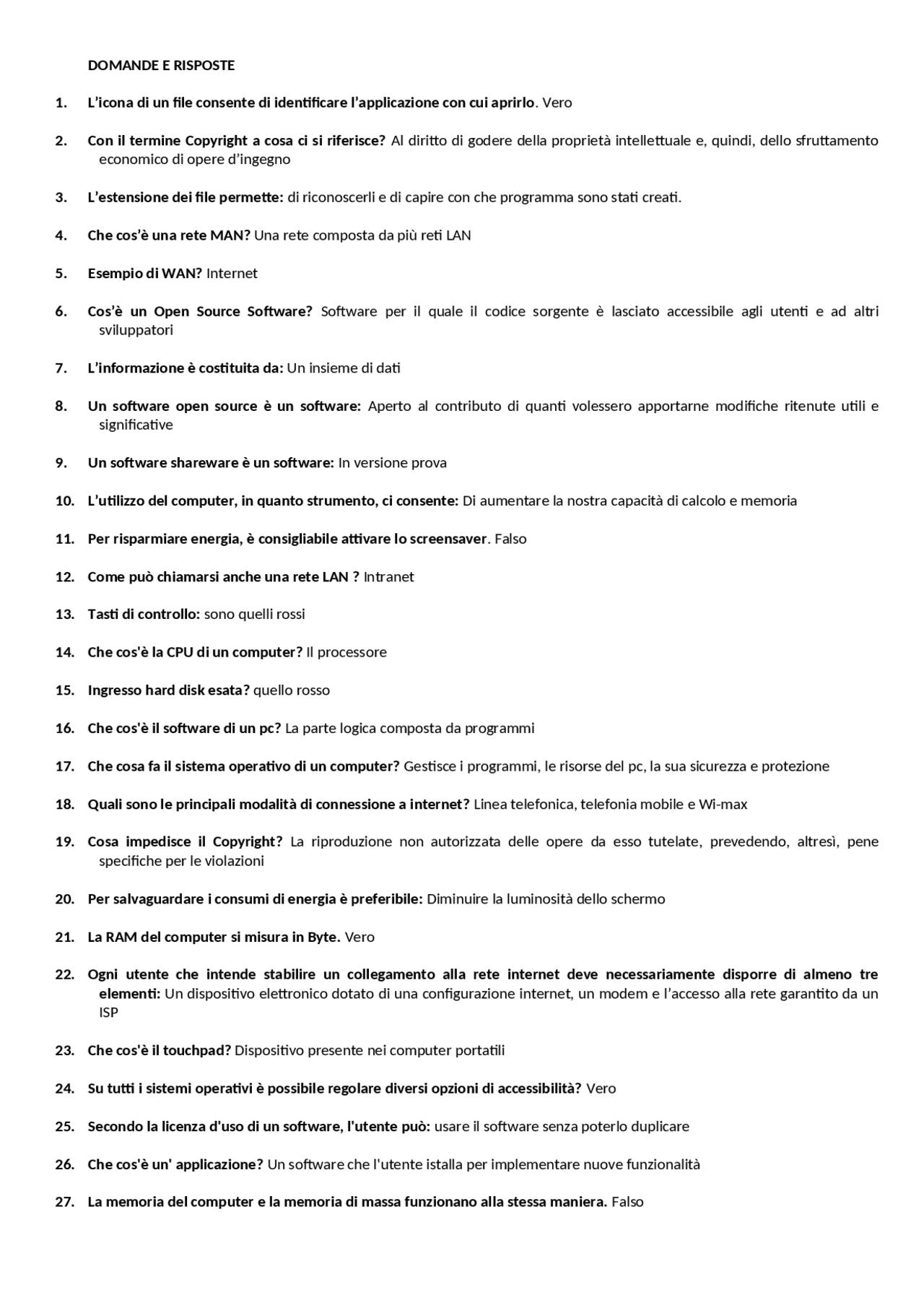 Domande e risposte Eipass 7 moduli_modulo 1 - Docsity