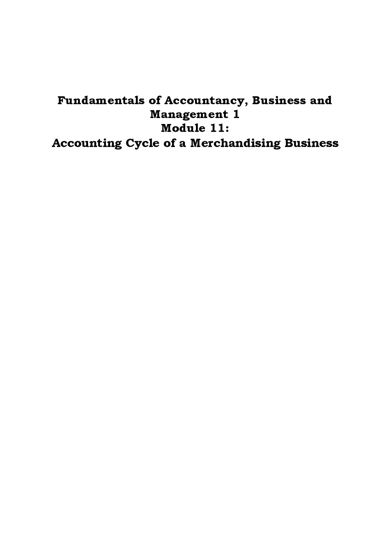 Fundamentals Of Accounting Business And Management 1 Module 11 Docsity