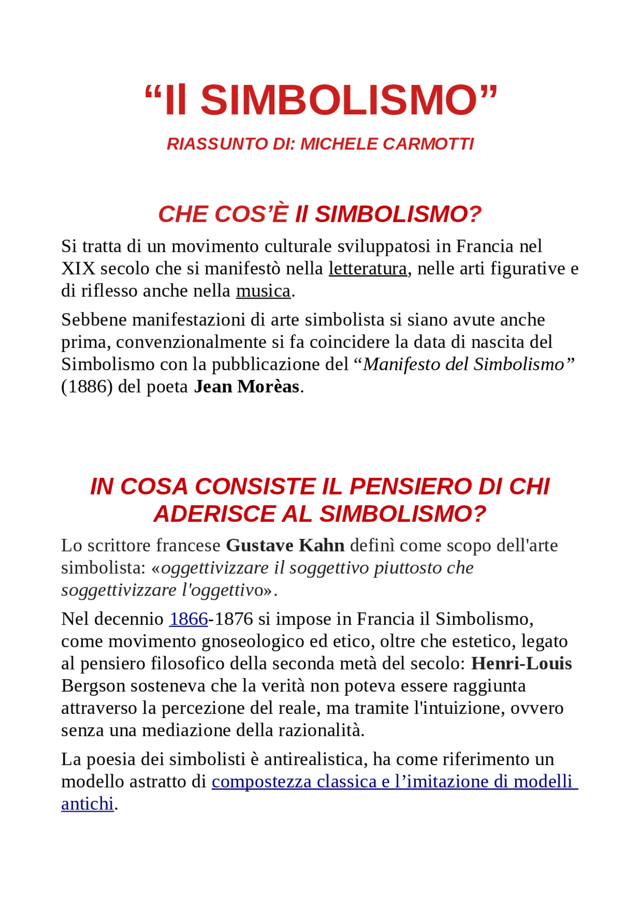 Il Simbolismo Riassunto Appunti Di Scienze Umane Docsity