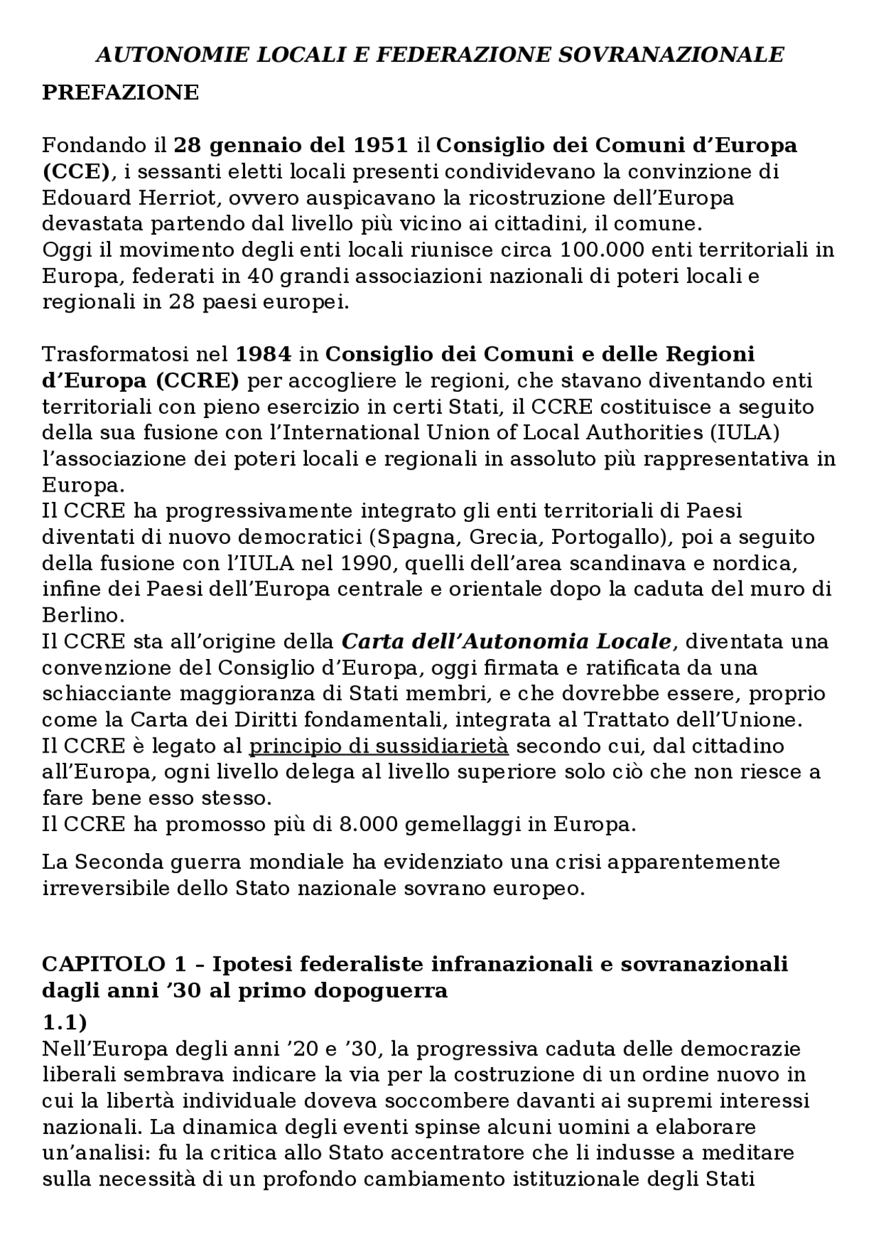 Riassunto Libro Autonomie Locali Docsity