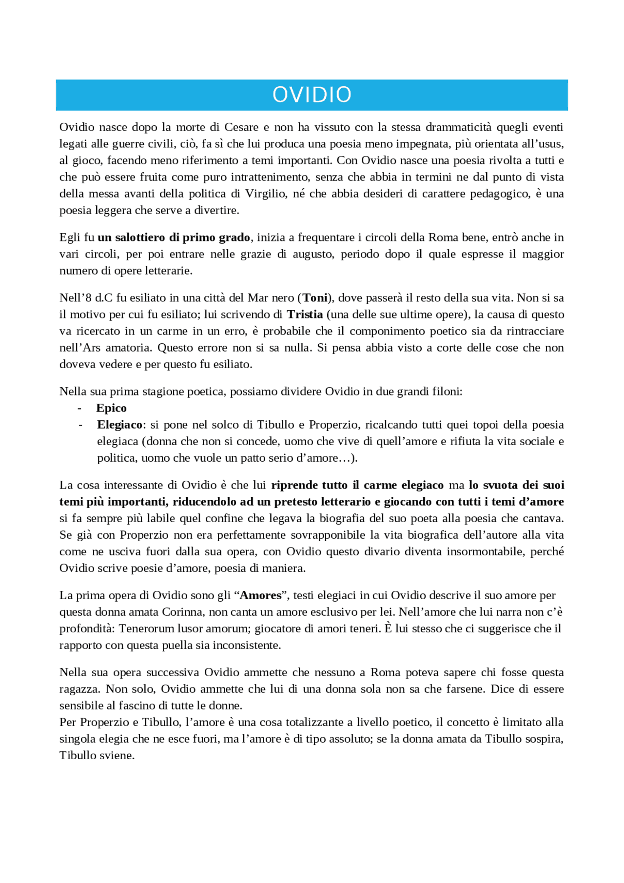 Ovidio Appunti 4 Superiore Liceo Delle Scienze Umane Docsity