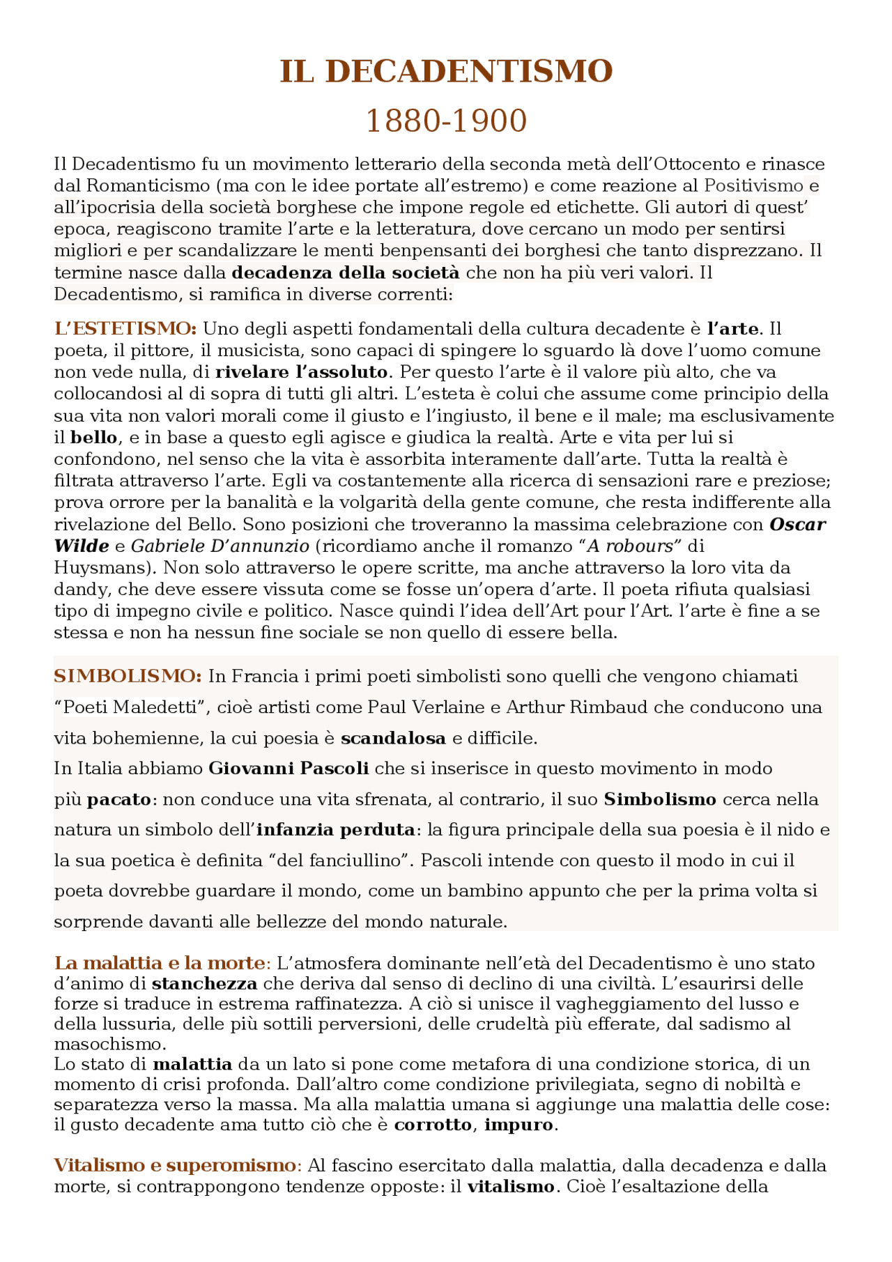 Il Decadentismo 1880 1900 Docsity