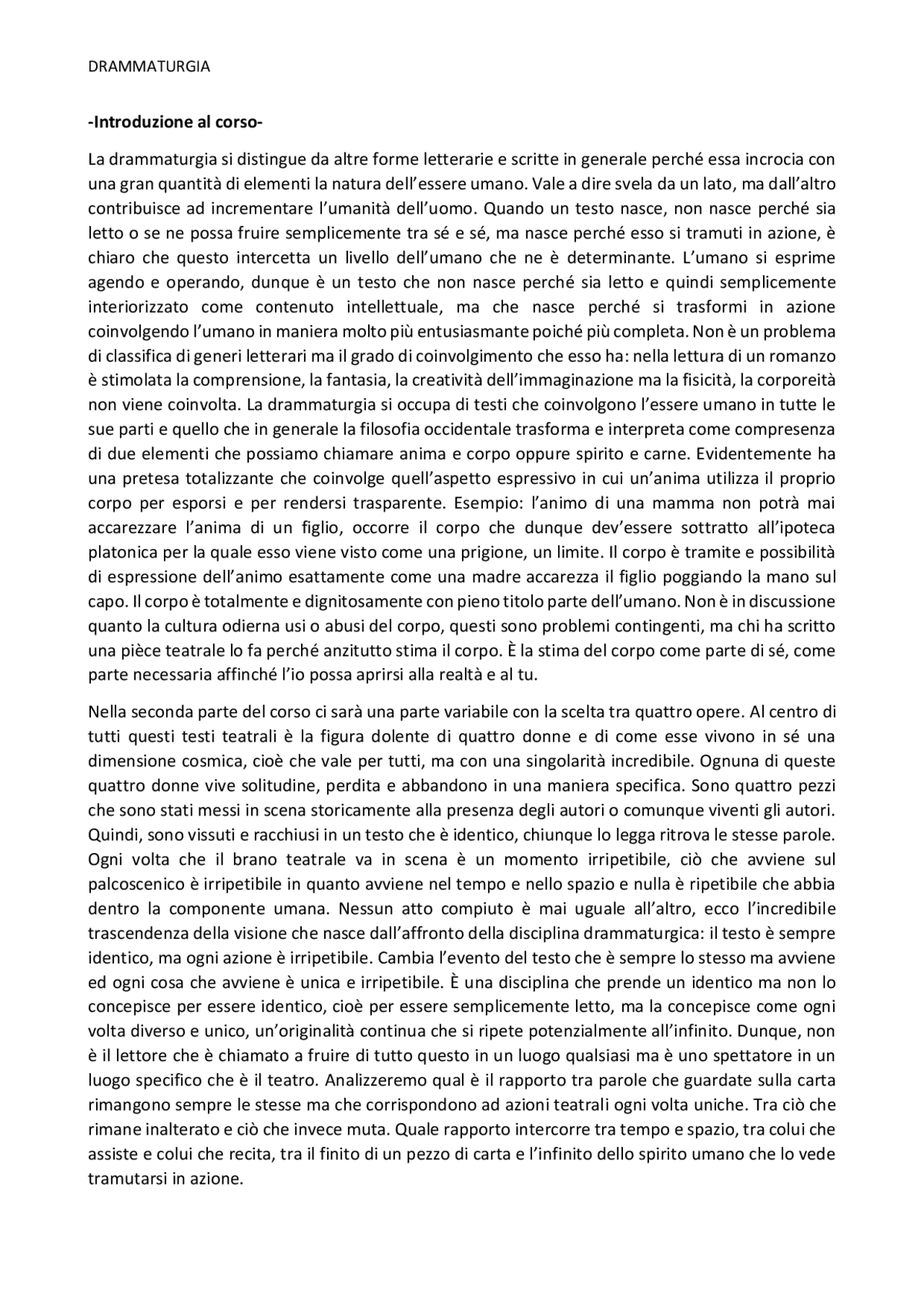 Drammaturgia - Alessandro Gamba - Docsity
