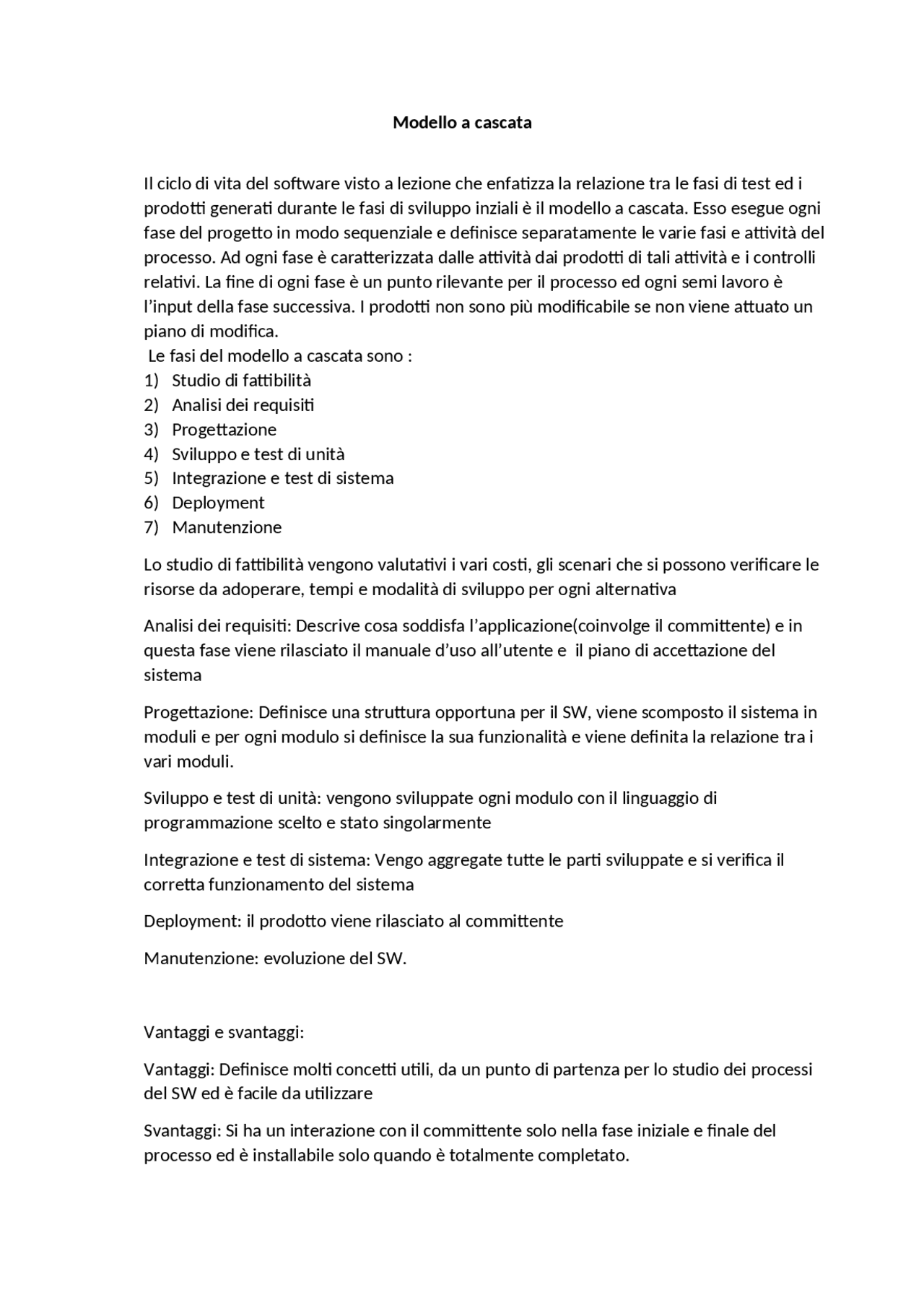 Appunti IS - Modello a casacate e cicli di vita - Docsity