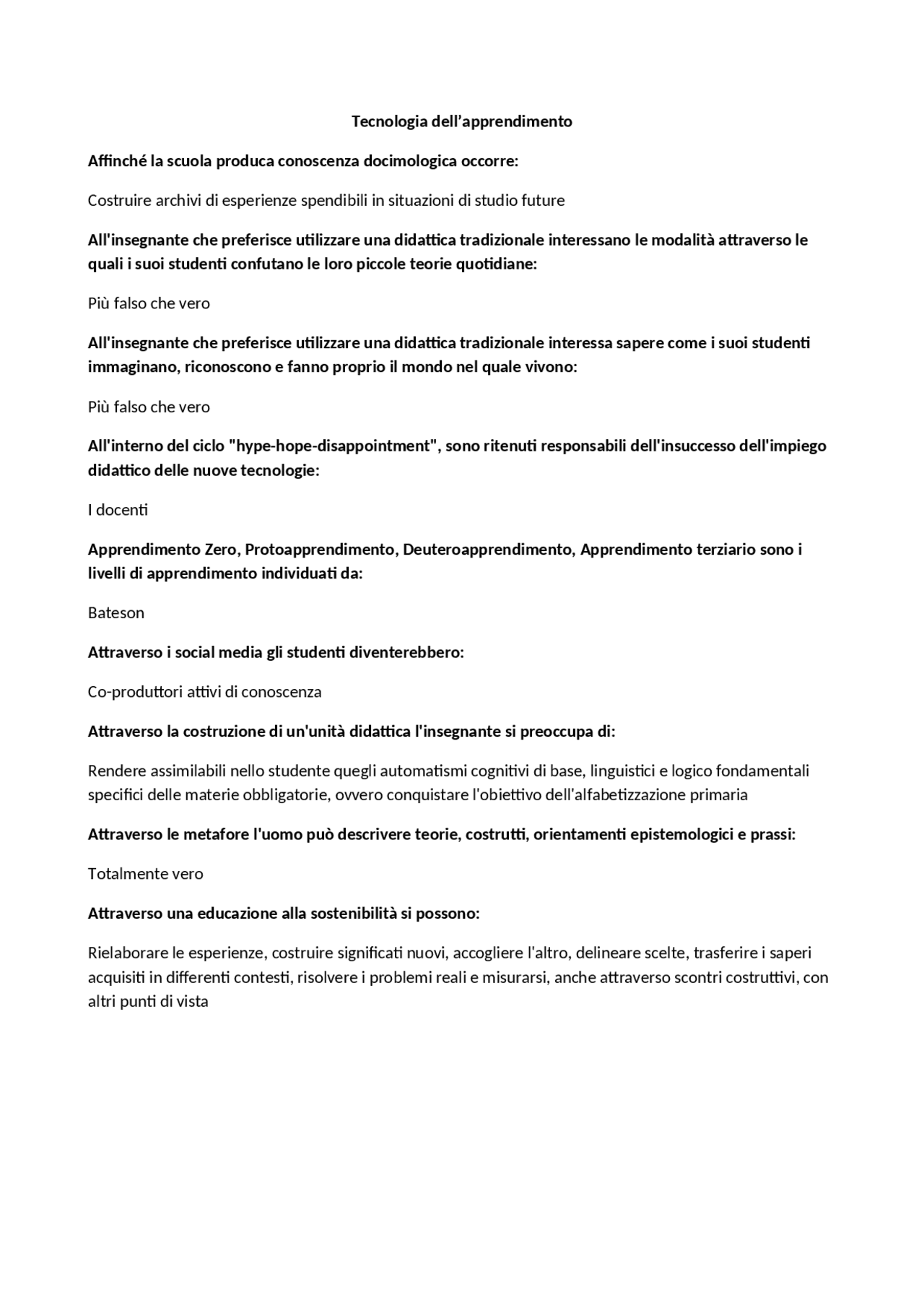 TECNOLOGIE DELL'ISTRUZIONE E DELL'APPRENDIMENTO - Docsity