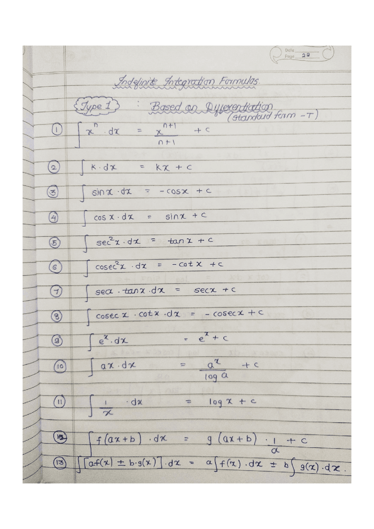 Integration Formulas Docsity