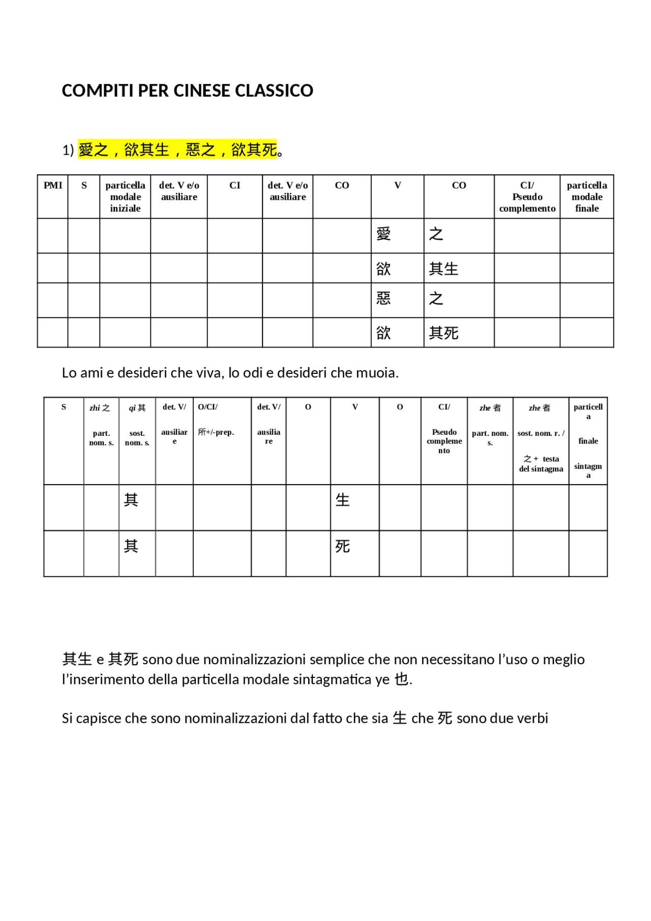 Esercizi Di Lingua Cinese Classica Docsity