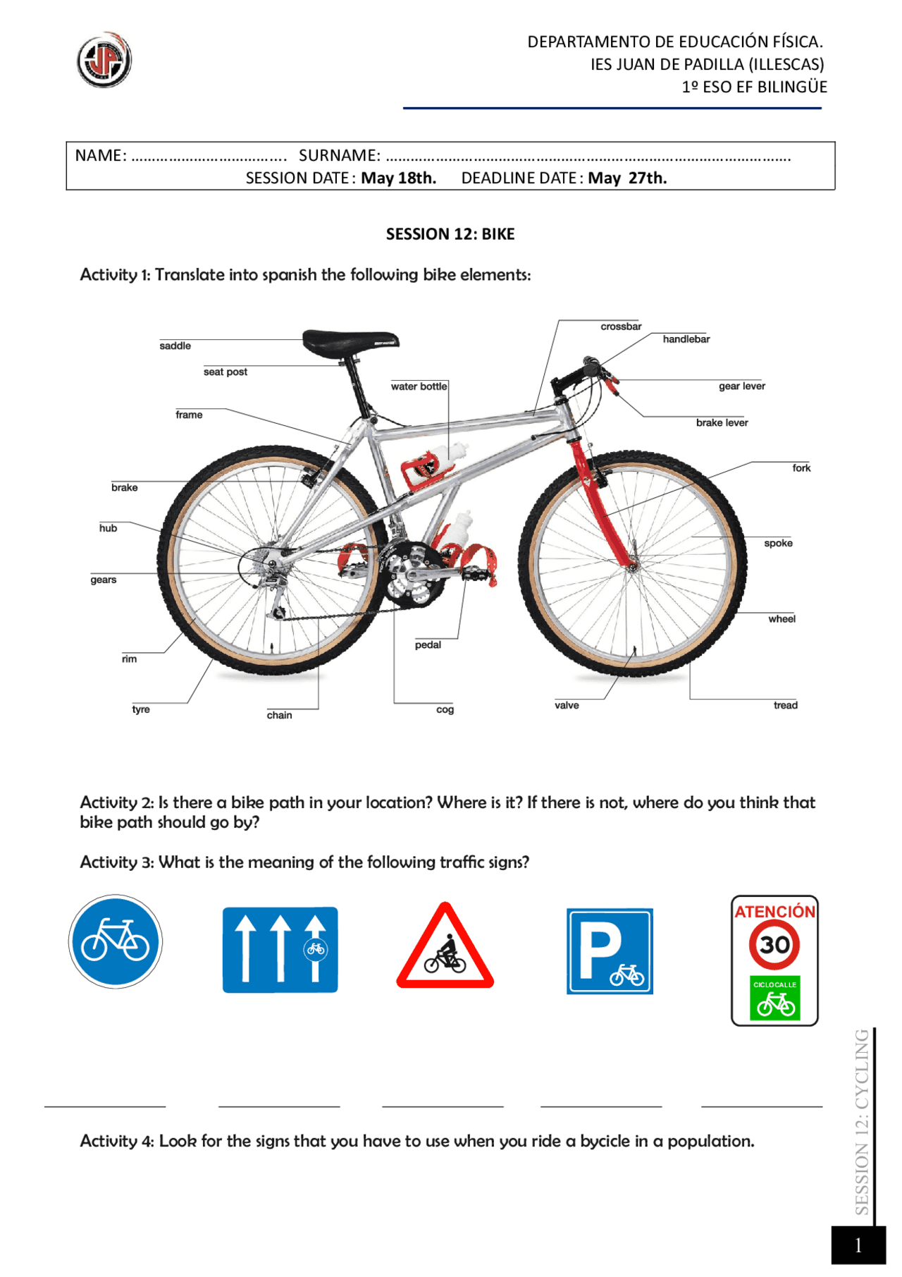 Trabajo sobre la bicicleta y Educación vial para 1º ESO | Diapositivas ...