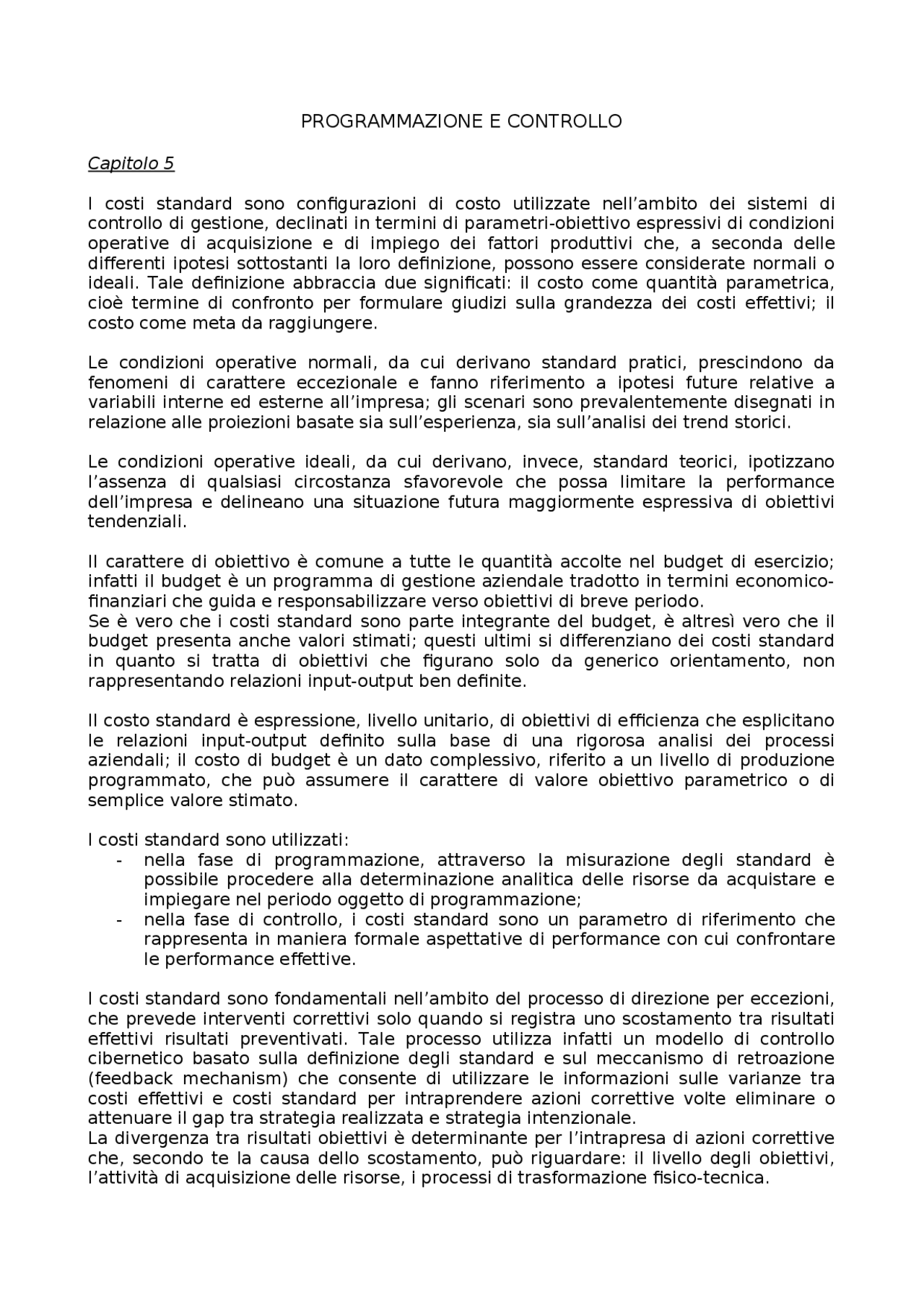 Programmazione e controllo - secondo parziale insubria - Docsity