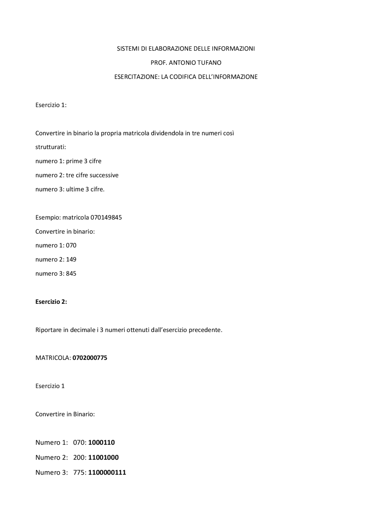 Elaborato di informatica, codifica delle informazioni - Docsity