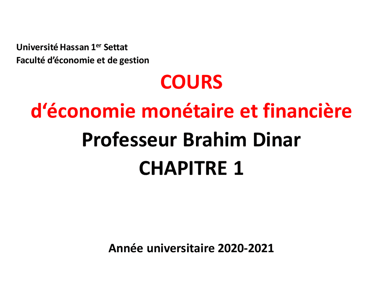 économie Monétaire Et Financière Chapitre 1 Docsity