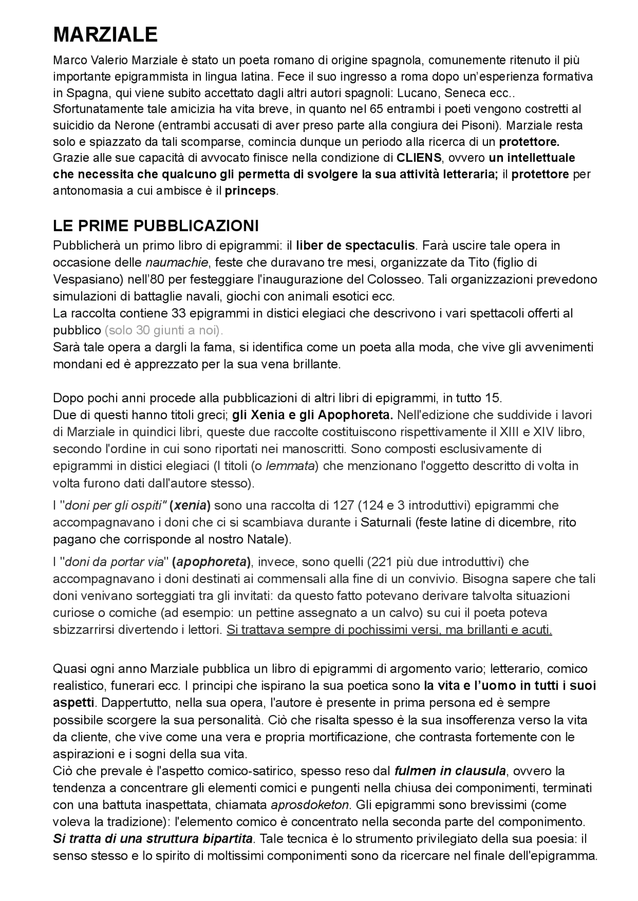 MARZIALE - VITA, OPERE E STILE - Docsity