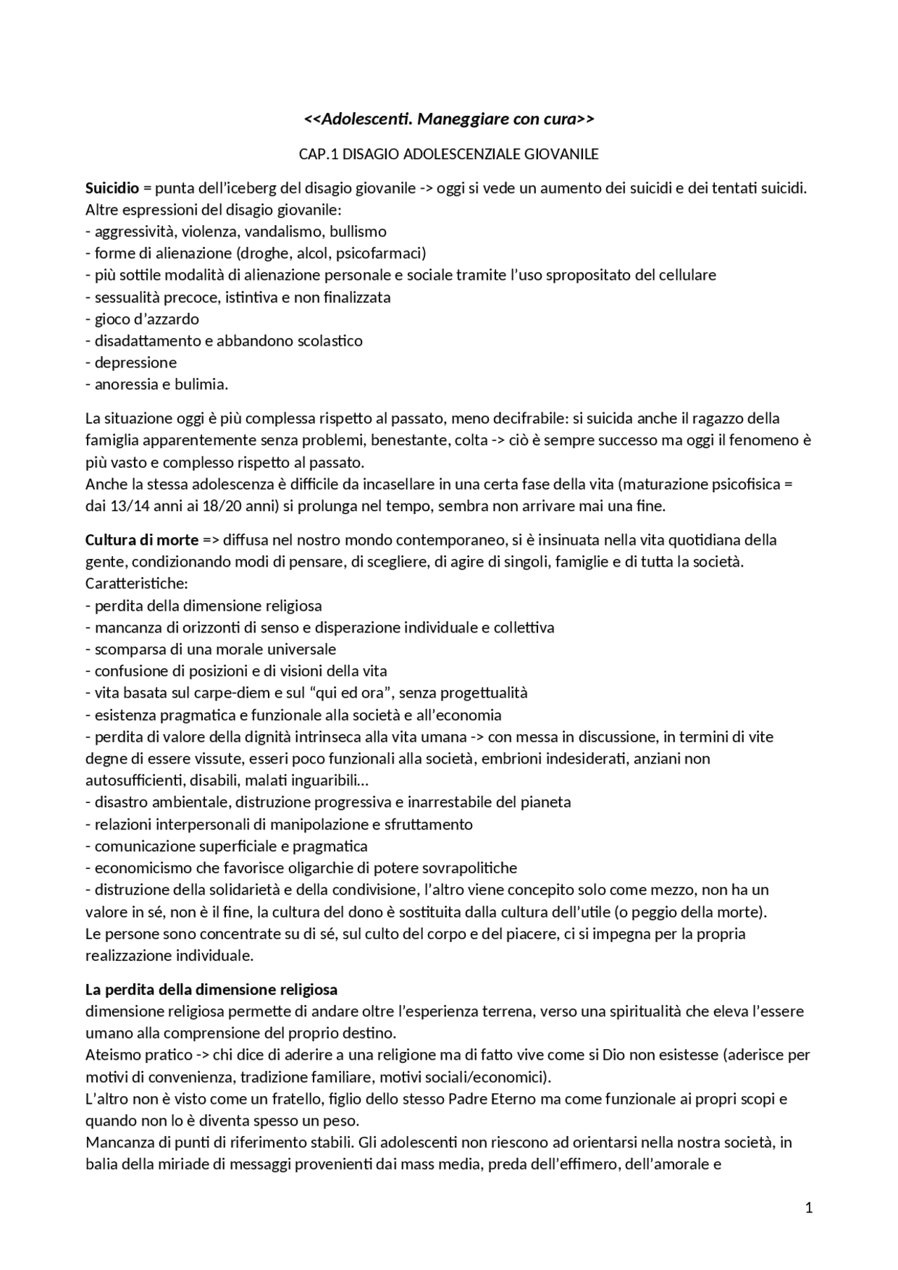 Sintesi Del Libro Adolescenti Maneggiare Con Cura Docsity